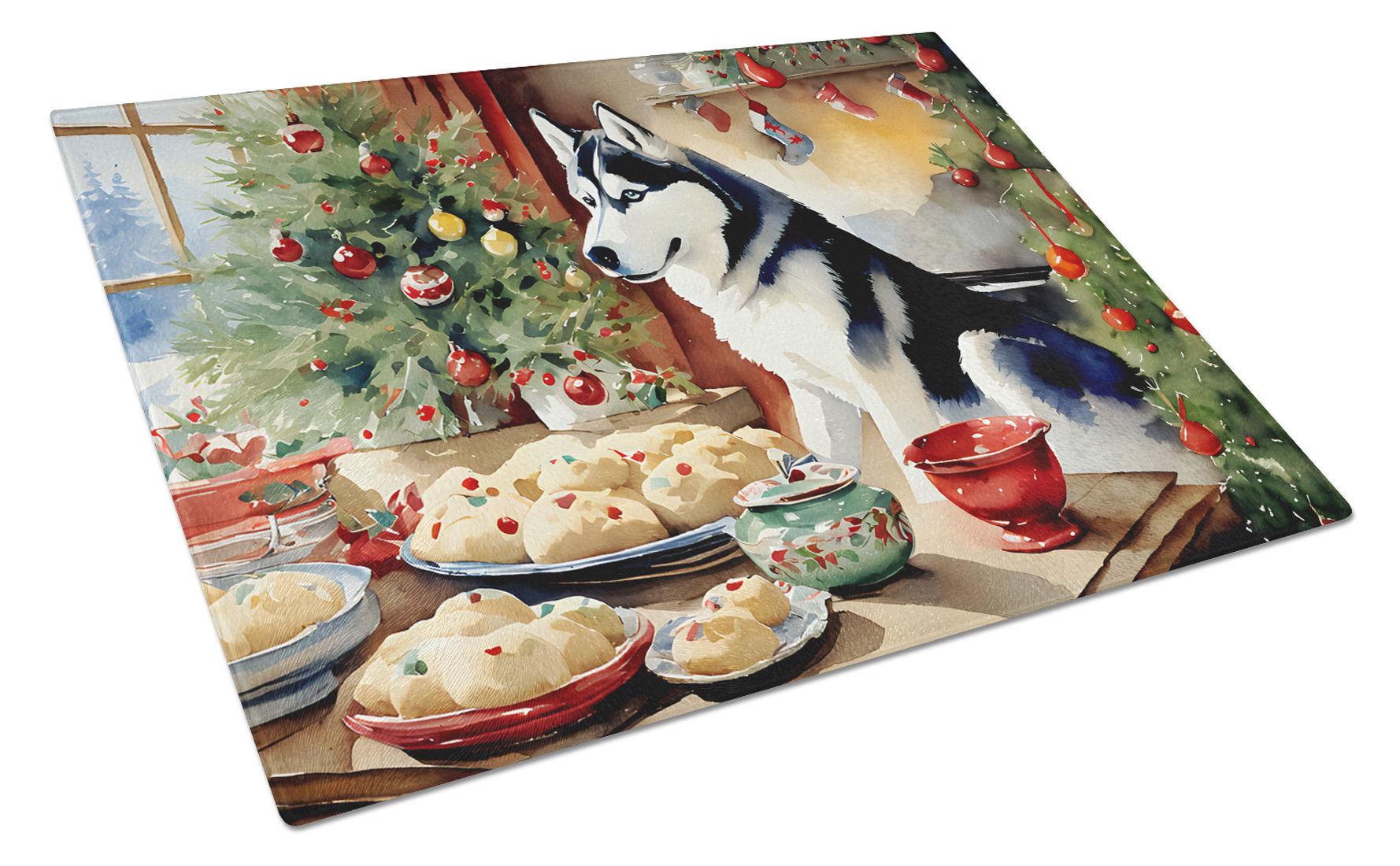Caroline's Treasures Siberian Husky Christmas Cookies Glass Cutting ...