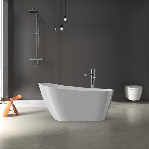 ZACOO Free Standing Tub 59" Deep Soaking Bath Tub Oval Shape High-Back ...
