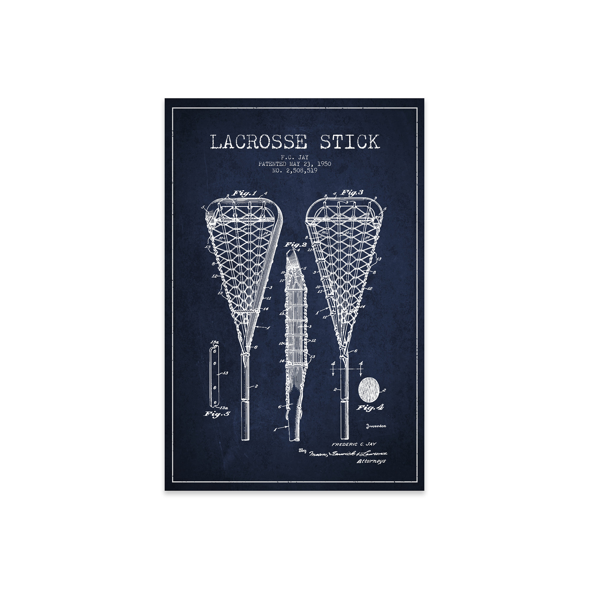 17 Stories Lacrosse Stick Navy Blue Patent Blueprint On Plastic ...