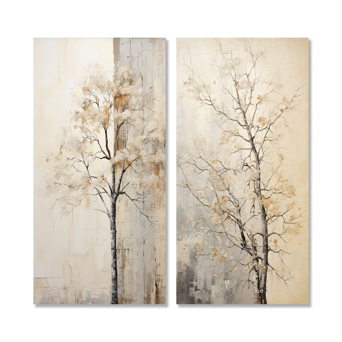 Winston Porter Beige Trees Oak Solitude - Tree Oak Canvas Prints Set Of ...