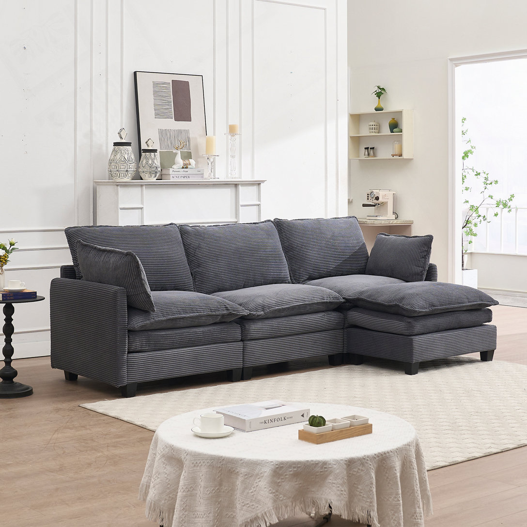 George Oliver Velvet Upholstered Modular Sofa with 1Ottoman, 2 Lumbar ...