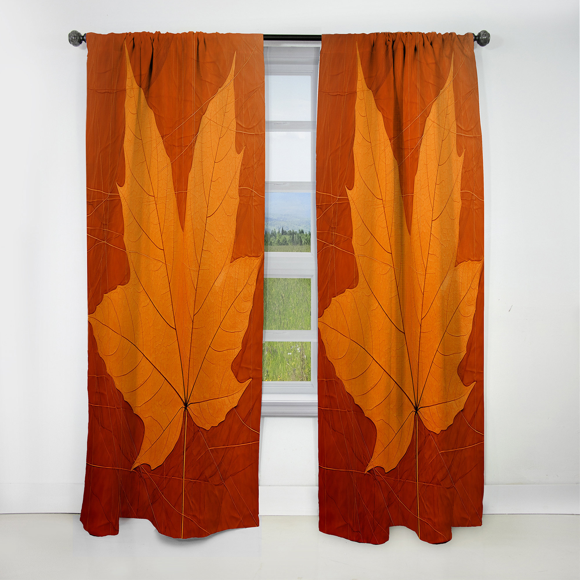 Design Art Amber Autumn Maple Leave - Leaves Curtain - Blackout Floral ...