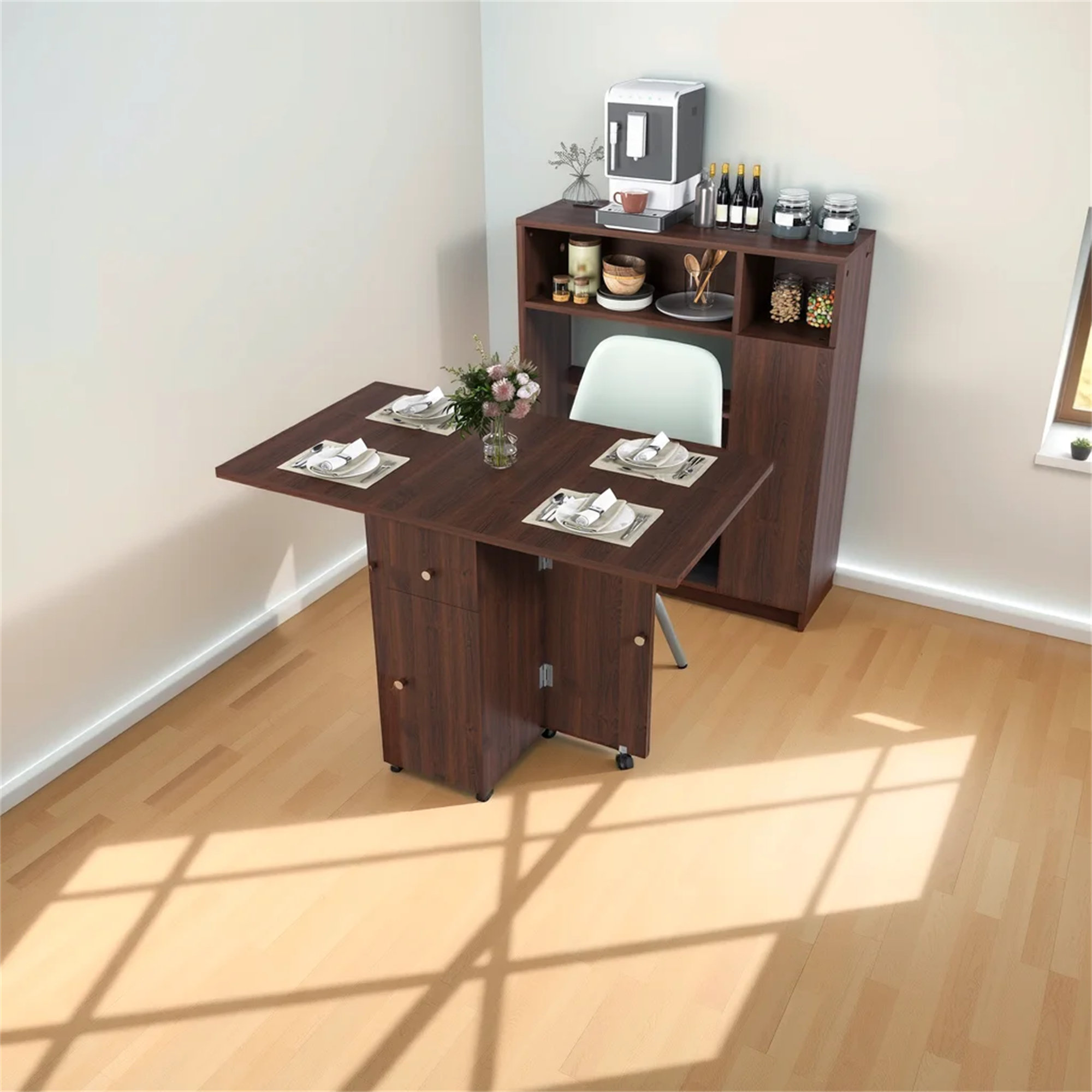 Ebern Designs Multi-Functional Folding Dining Table With Wall-Mounted ...