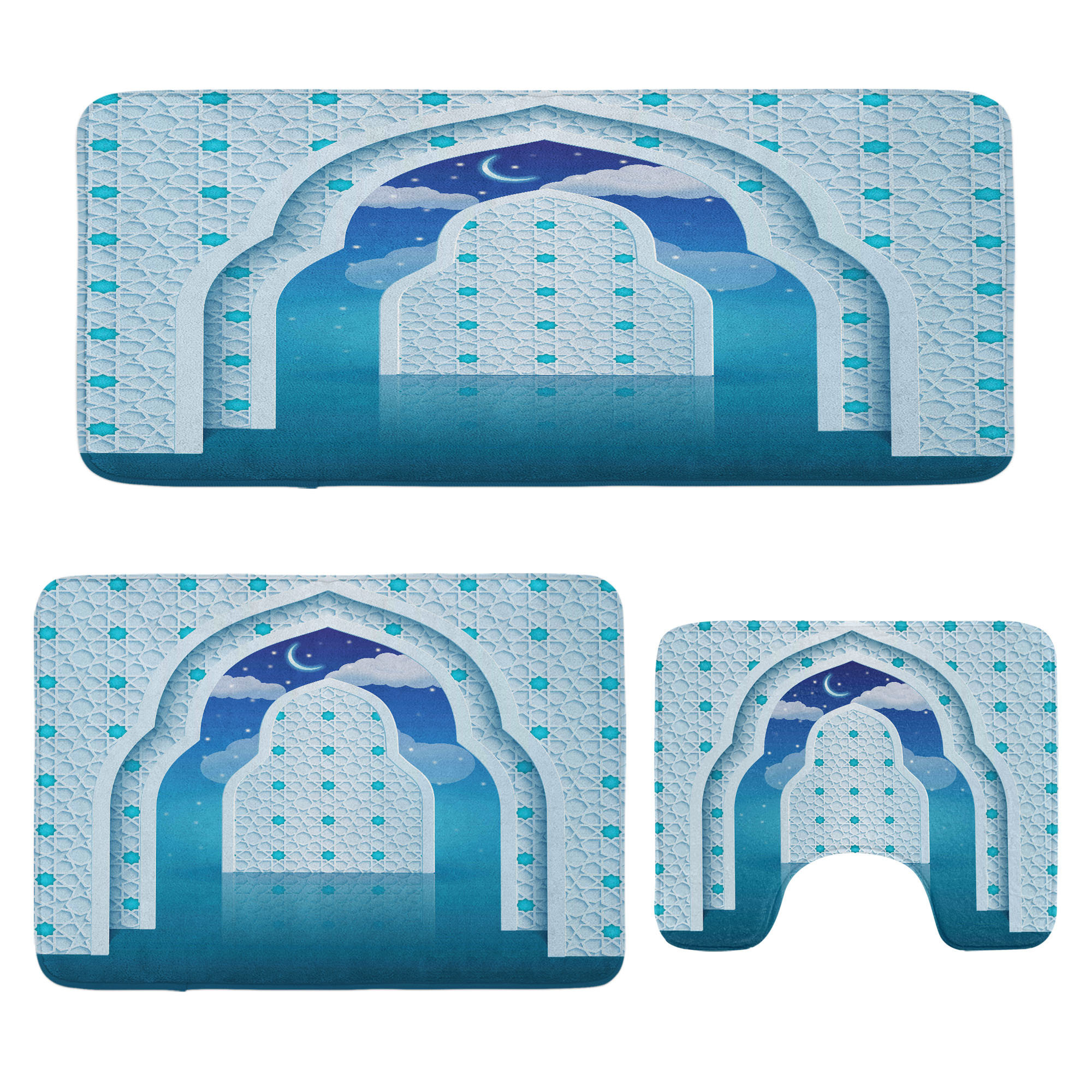 East Urban Home Moroccan Bathroom Rug Set 3 Pieces U-Shape & Rectangle ...