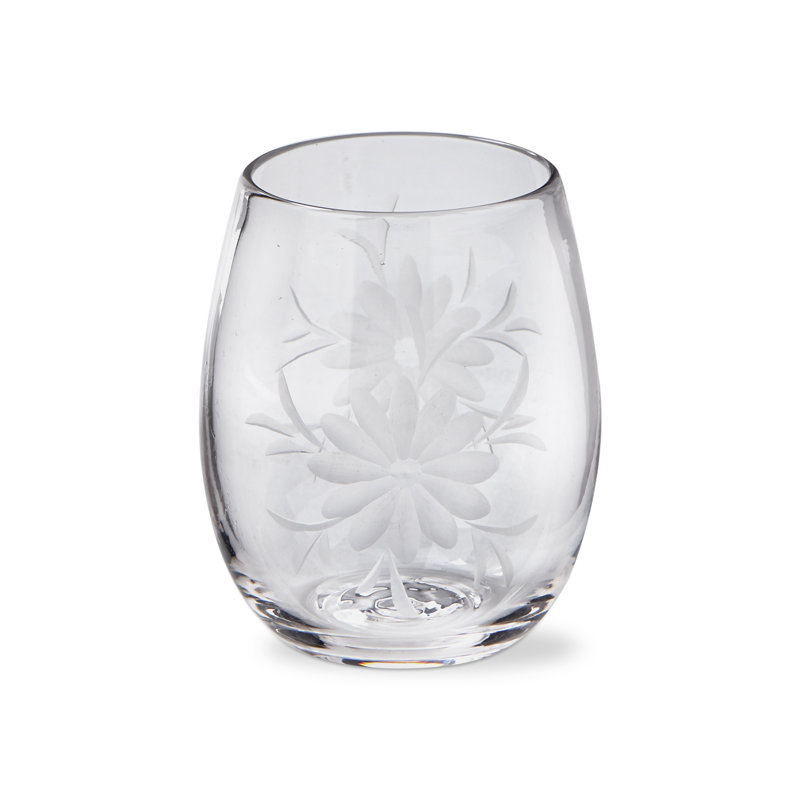 The Holiday Aisle® Fleur Etched Stemless Wine Glass | Wayfair