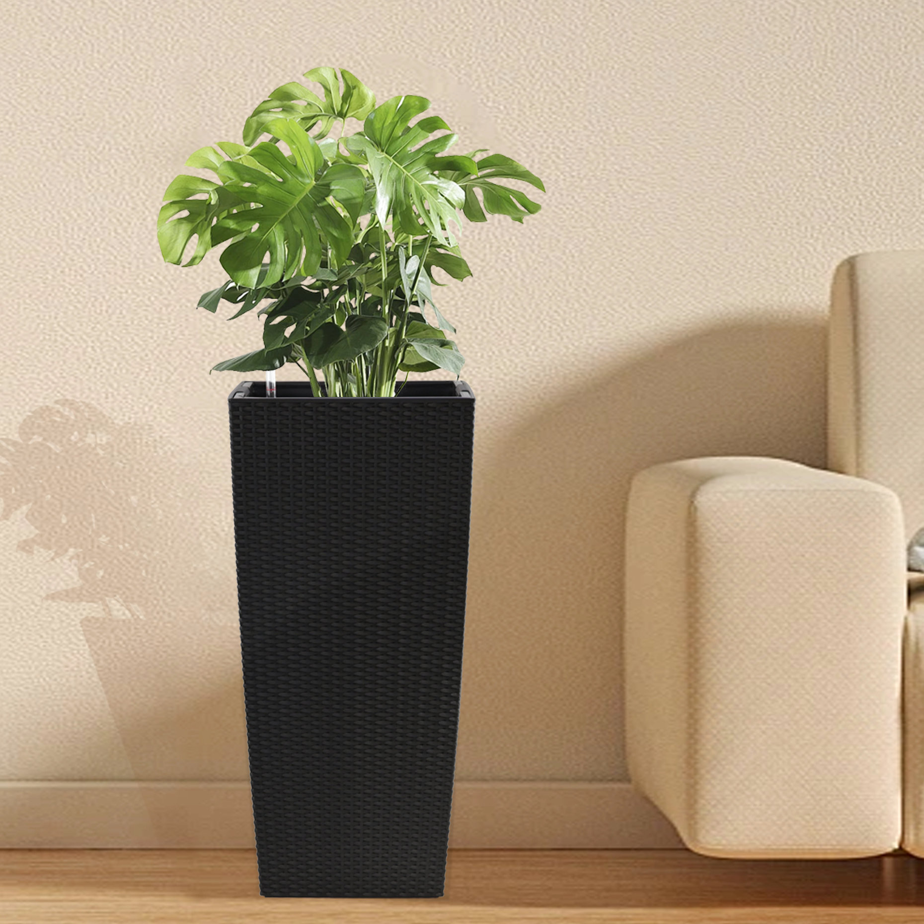 George Oliver 30-Inch Black Plastic Planter With Automated Watering For ...