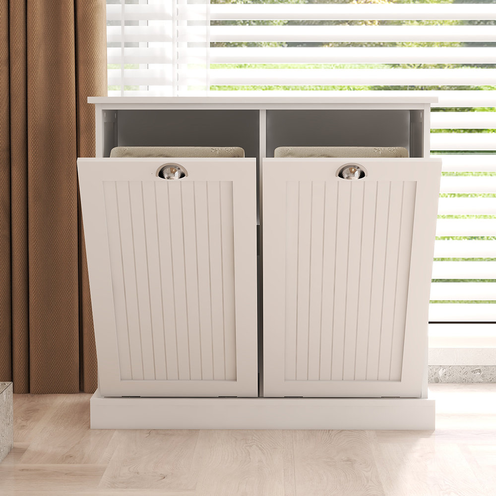 iYofe Kitchen Trash Cabinet w Two-Compartment, Tilt Out Trash Cabinet ...