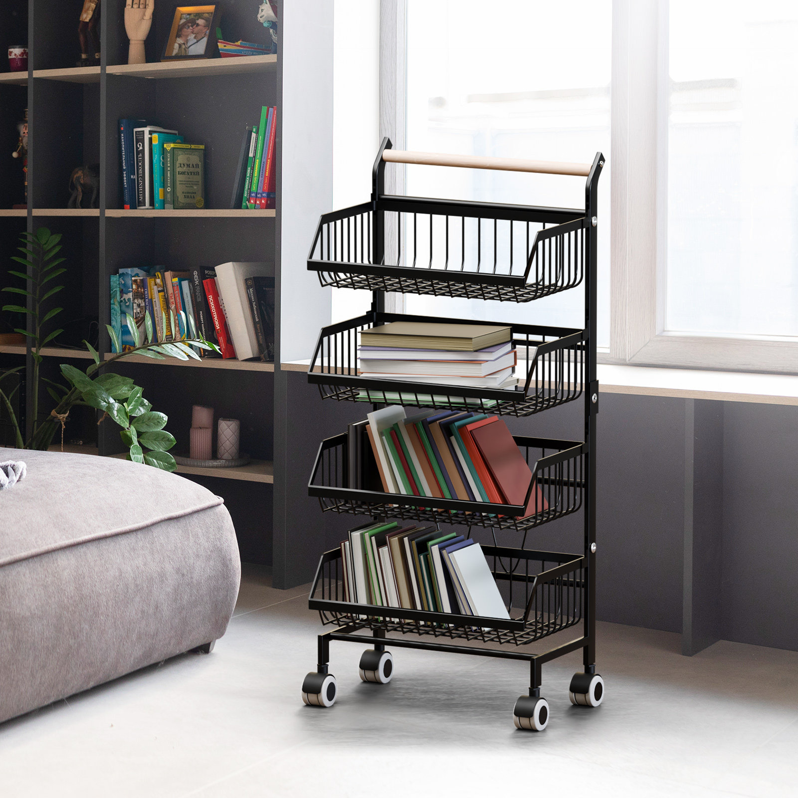 Rebrilliant 4-Tier Rolling Storage Rack, Multifunctional Utility Cart ...