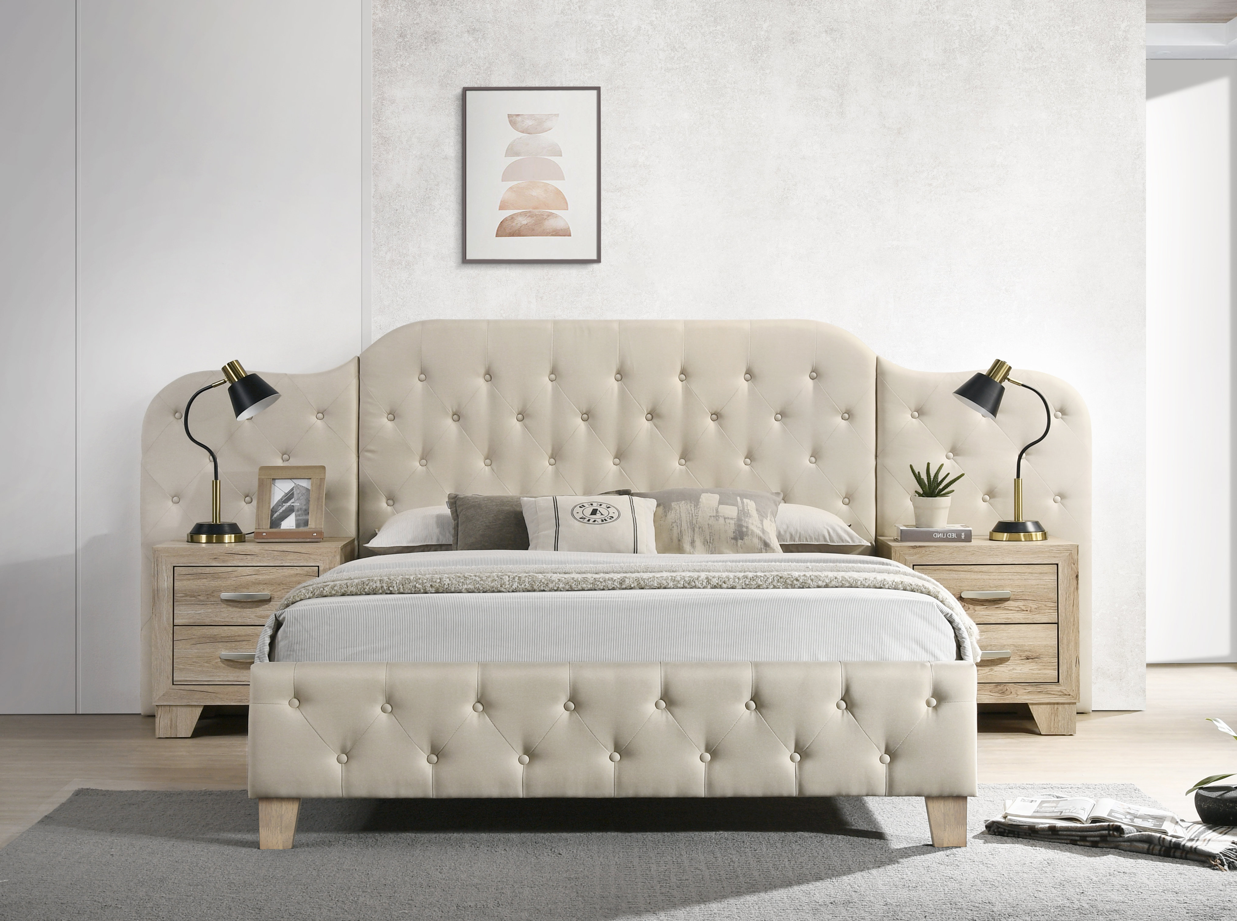 House of Hampton® Queen Bed , Beige Linen | Wayfair