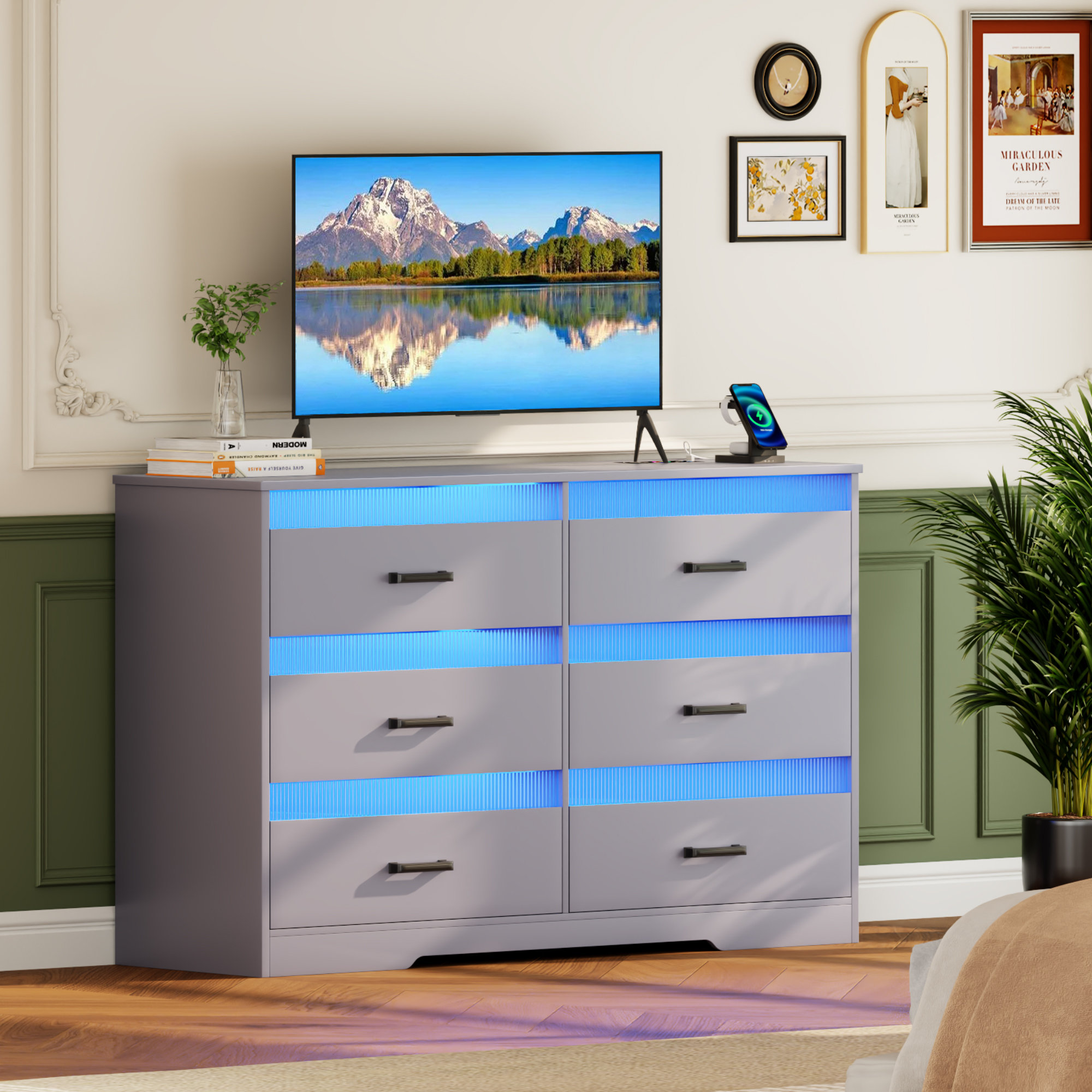 Wrought Studio™ 6-Drawers Dresser With LED Light and USB Port & Reviews ...