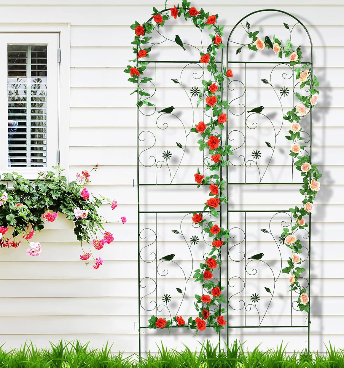 Lark Manor™ 4 - Pack of Rustic Iron Arch Garden Trellises with Black ...