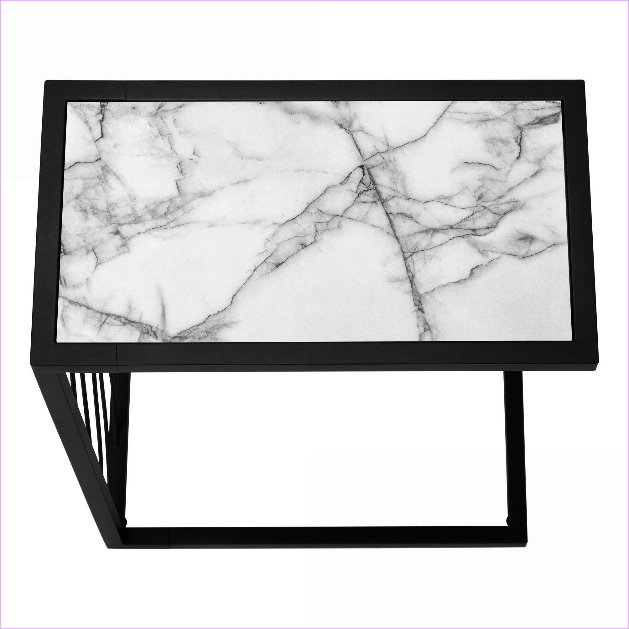 Latitude Run® Space-Saving C-Shaped Coffee Table with White Marble Look ...