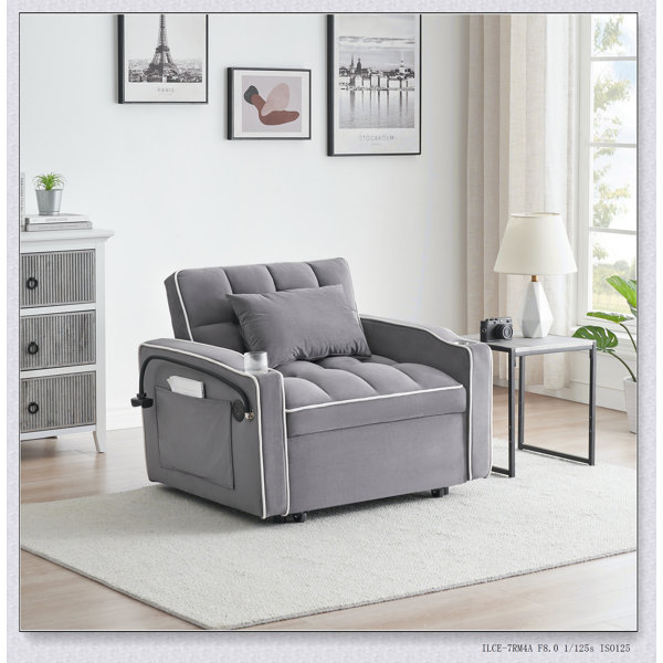 Mercer41 Velvet sofabed with side table, 3-in-1 pull-out single sofa ...