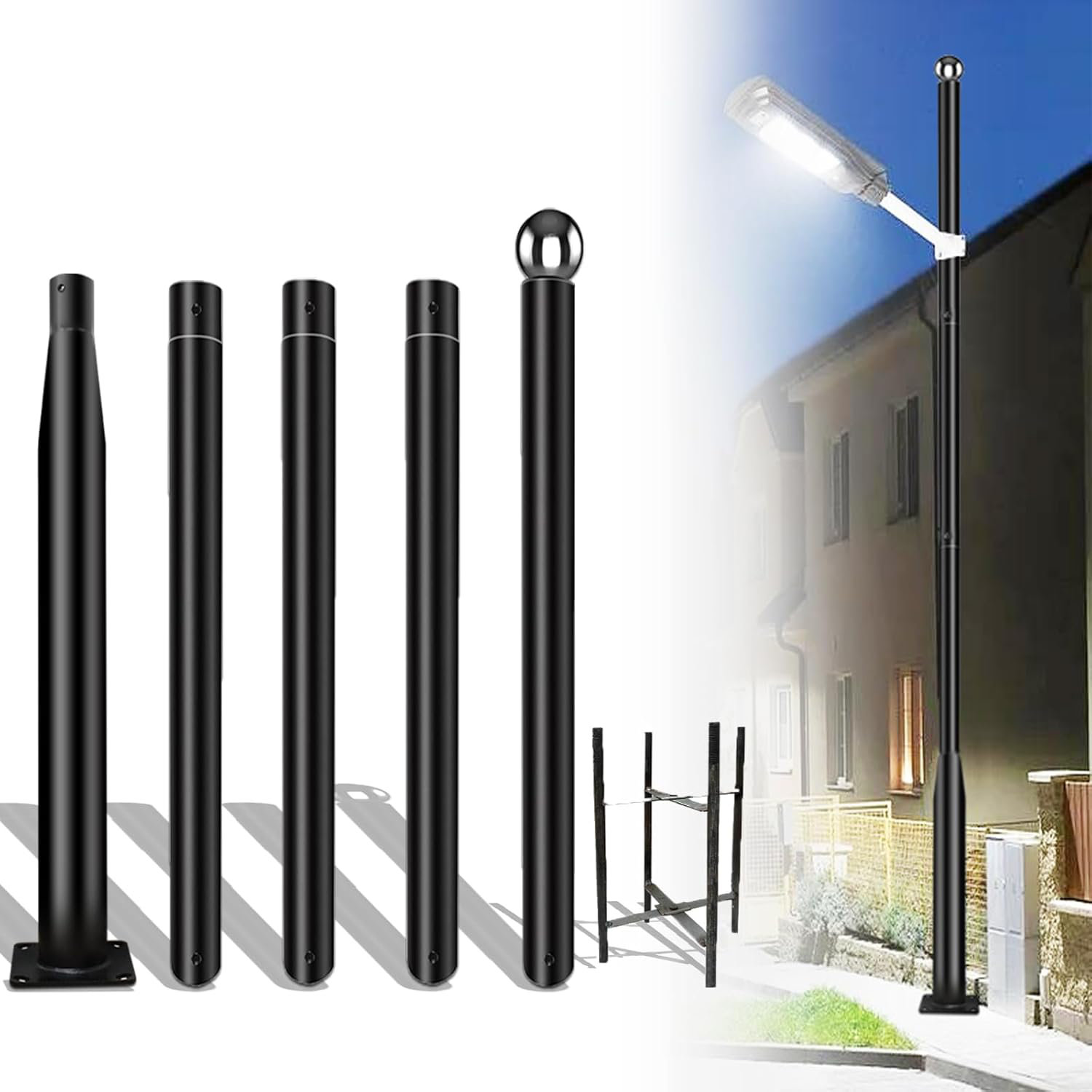 Co-t Heavy-Duty Split Metal Street Light Pole For Solar Lamps ...