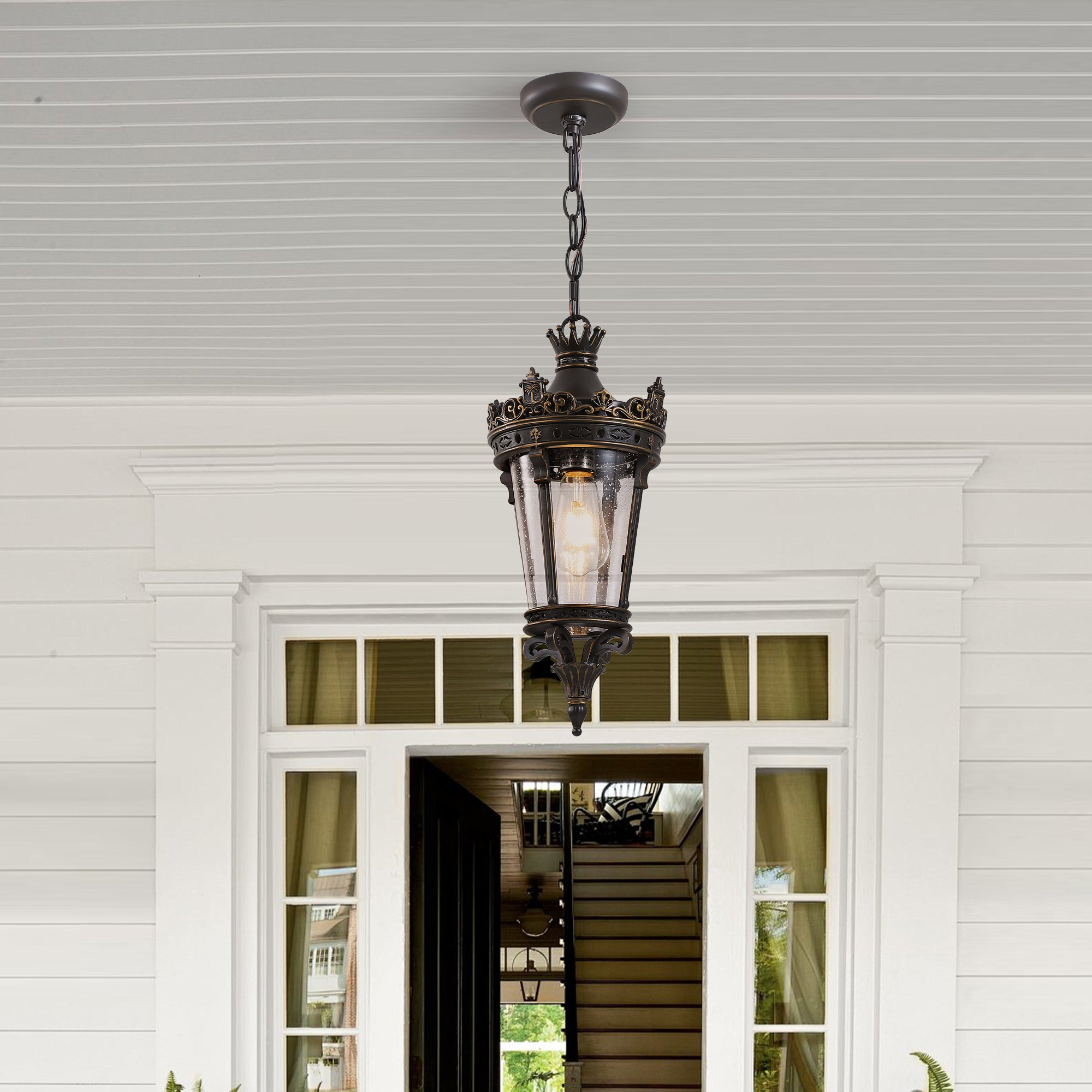 Astoria Grand Vintage Outdoor Hanging Lantern - Ornate Crown Design ...