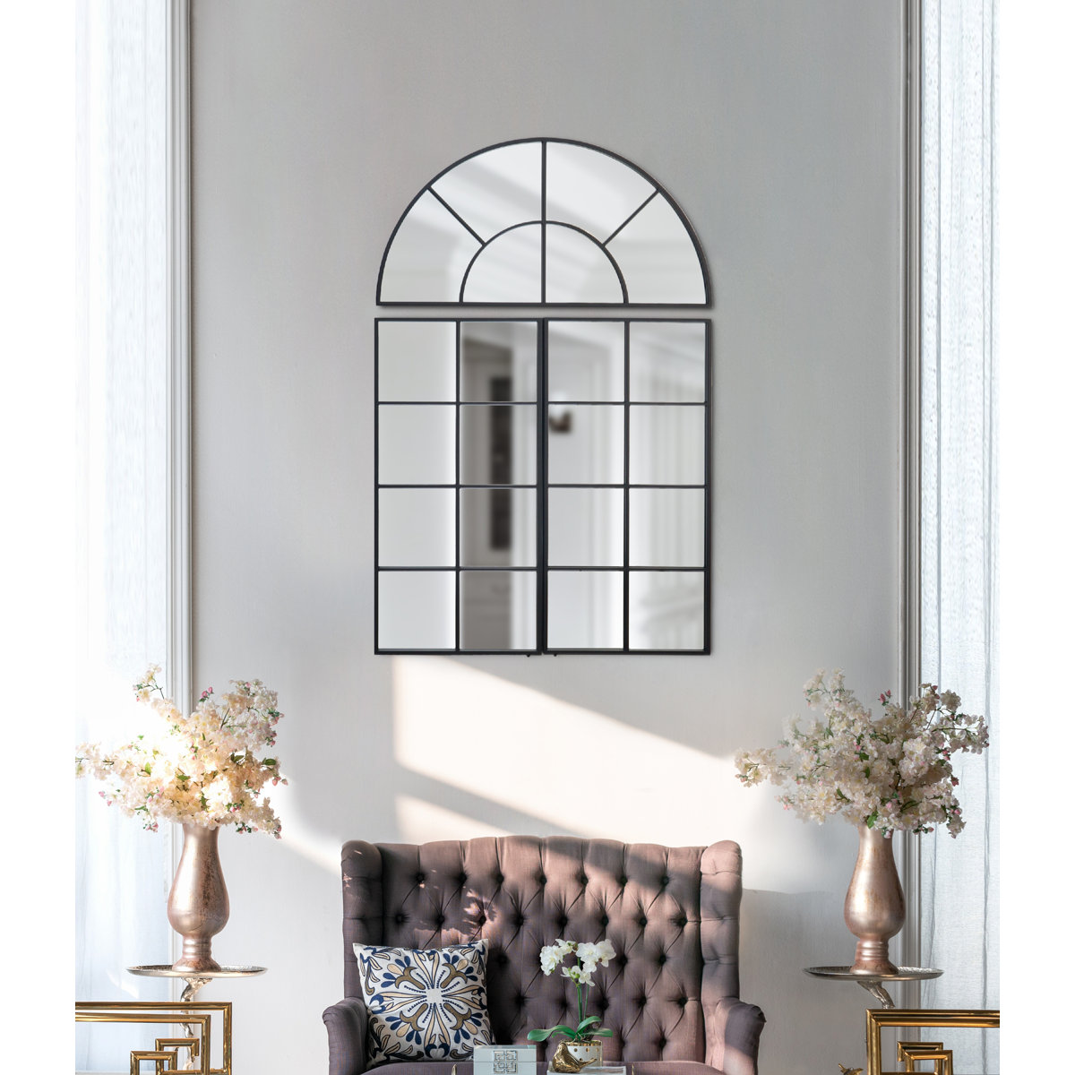 Ebern Designs 30x45" Large Arched Window Pane Wall Mirror With Three ...
