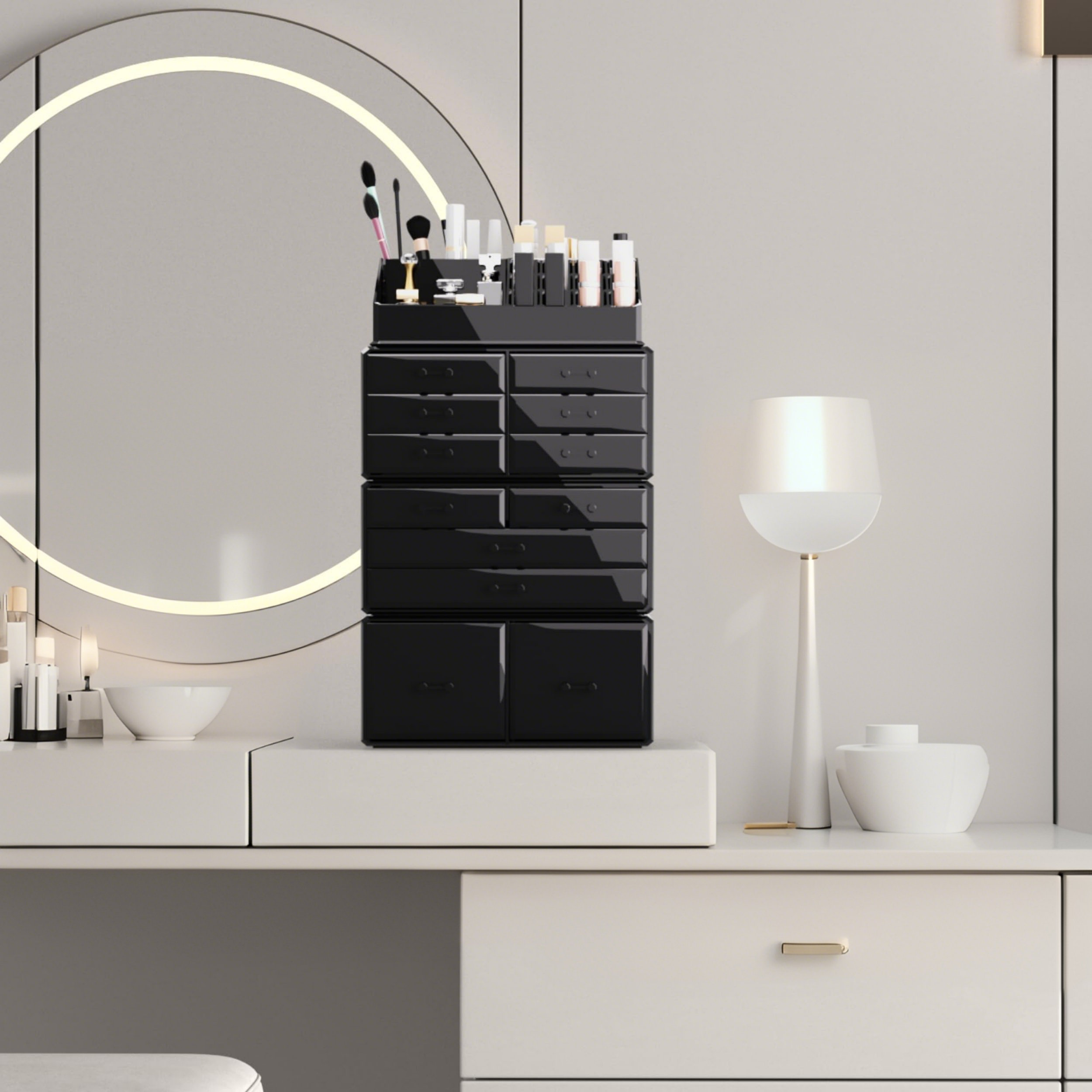 Orren Ellis 12-Drawer Makeup Organizer - Stackable Plastic Storage Case ...