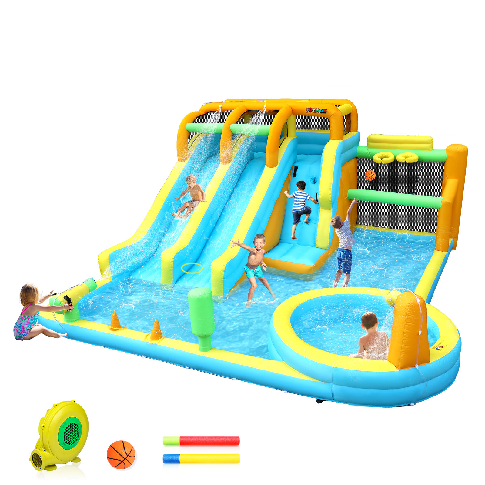 Winado Double Slide Inflatable Castle Bounce House With Pool | Wayfair