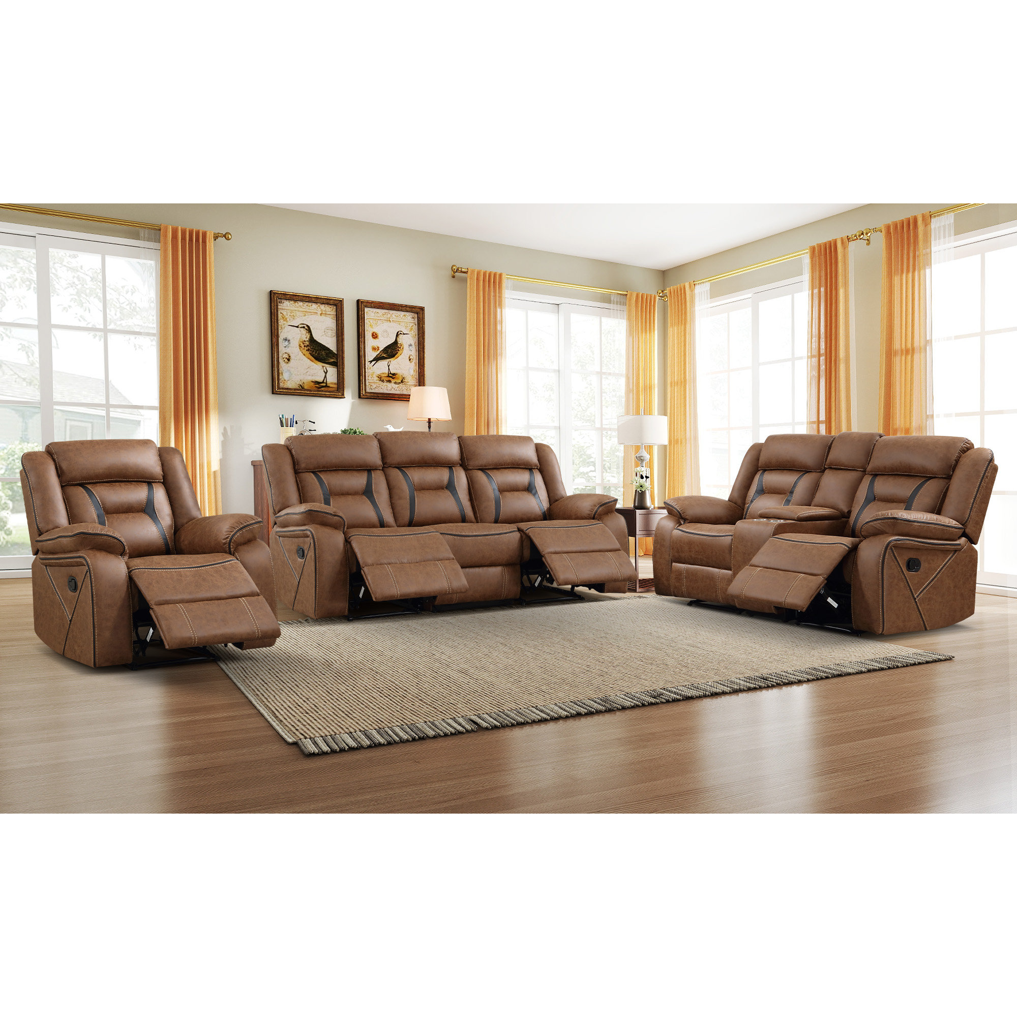 Latitude Run® Chelliah 3 - Piece Contemporary and Upholstered Faux Leather Manual Reclining ...