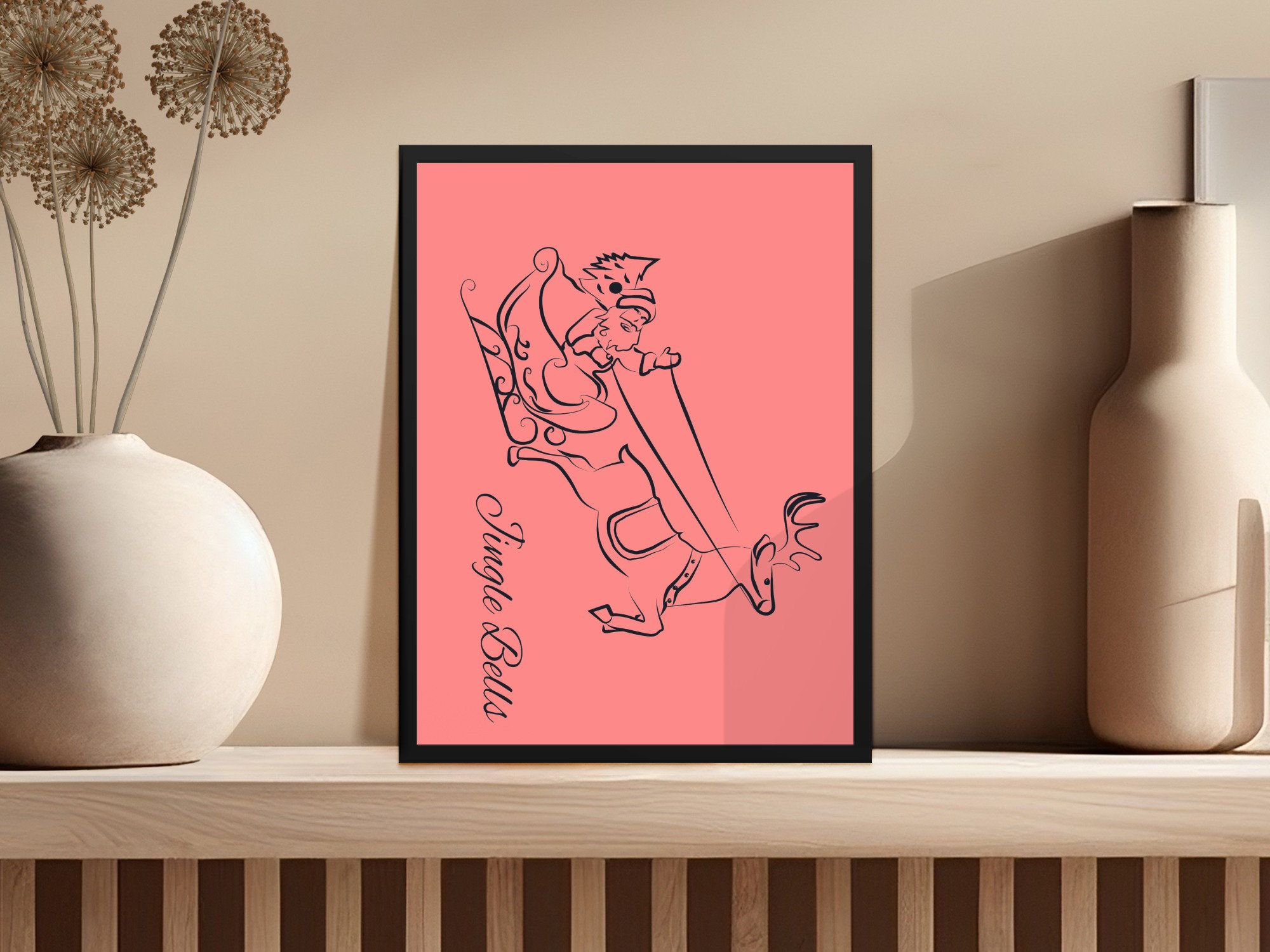 Lark Manor Jingle Bells Santa's Sleigh Pink Design Image Framed Poster ...