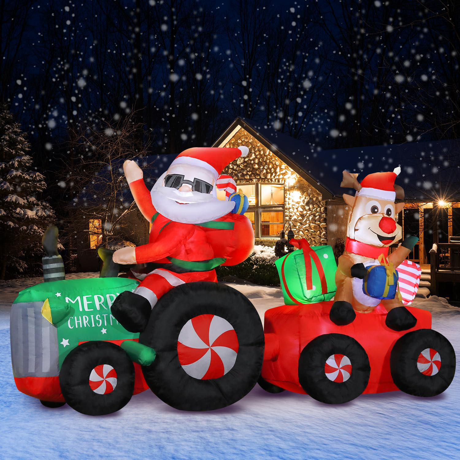The Holiday Aisle® 6FT Christmas Inflatables Santa Claus Drive Tractor ...