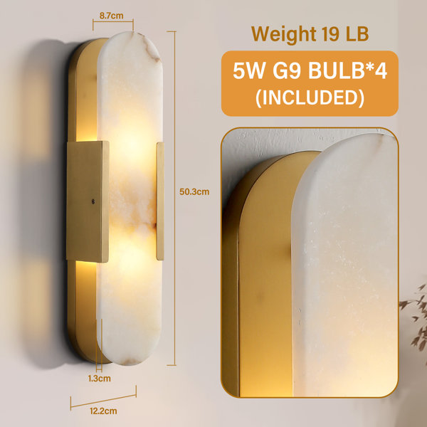 Orren Ellis Anjuta Brass/ Natural Alabaster Wall Sconces for Bathroom ...