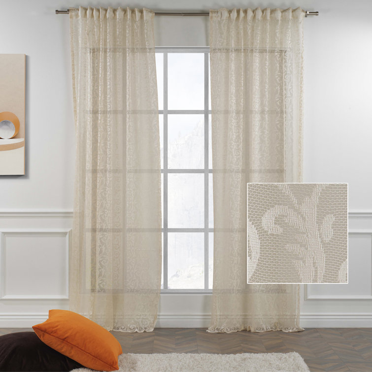 Lilijan Home & Curtain Cream Lace Classic Sheers Curtain Panels,Sheer ...