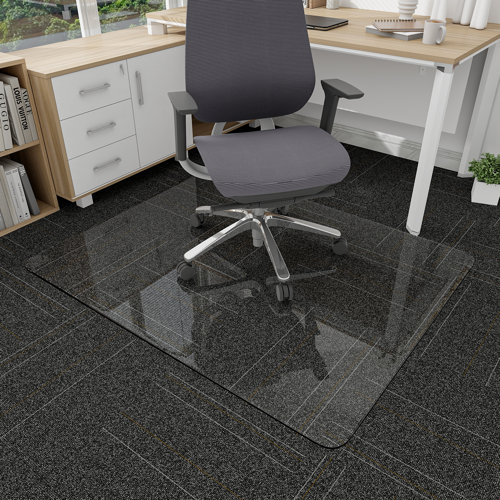 BEAUTYPEAK Tempered Glass Chair Mat For Hardwood Floor, Clear Tempered ...