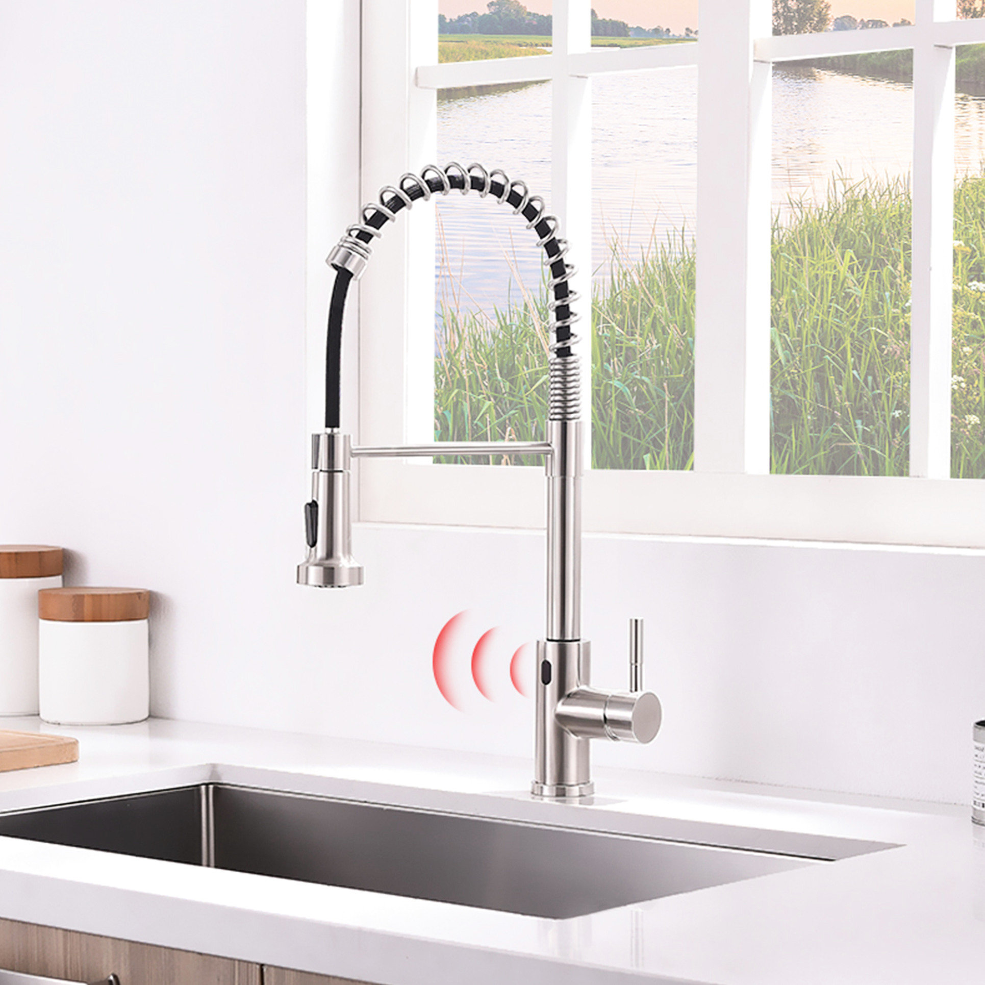 Latitude Run® Touchless Kitchen Faucet, Brushed Nickel, Contemporary ...