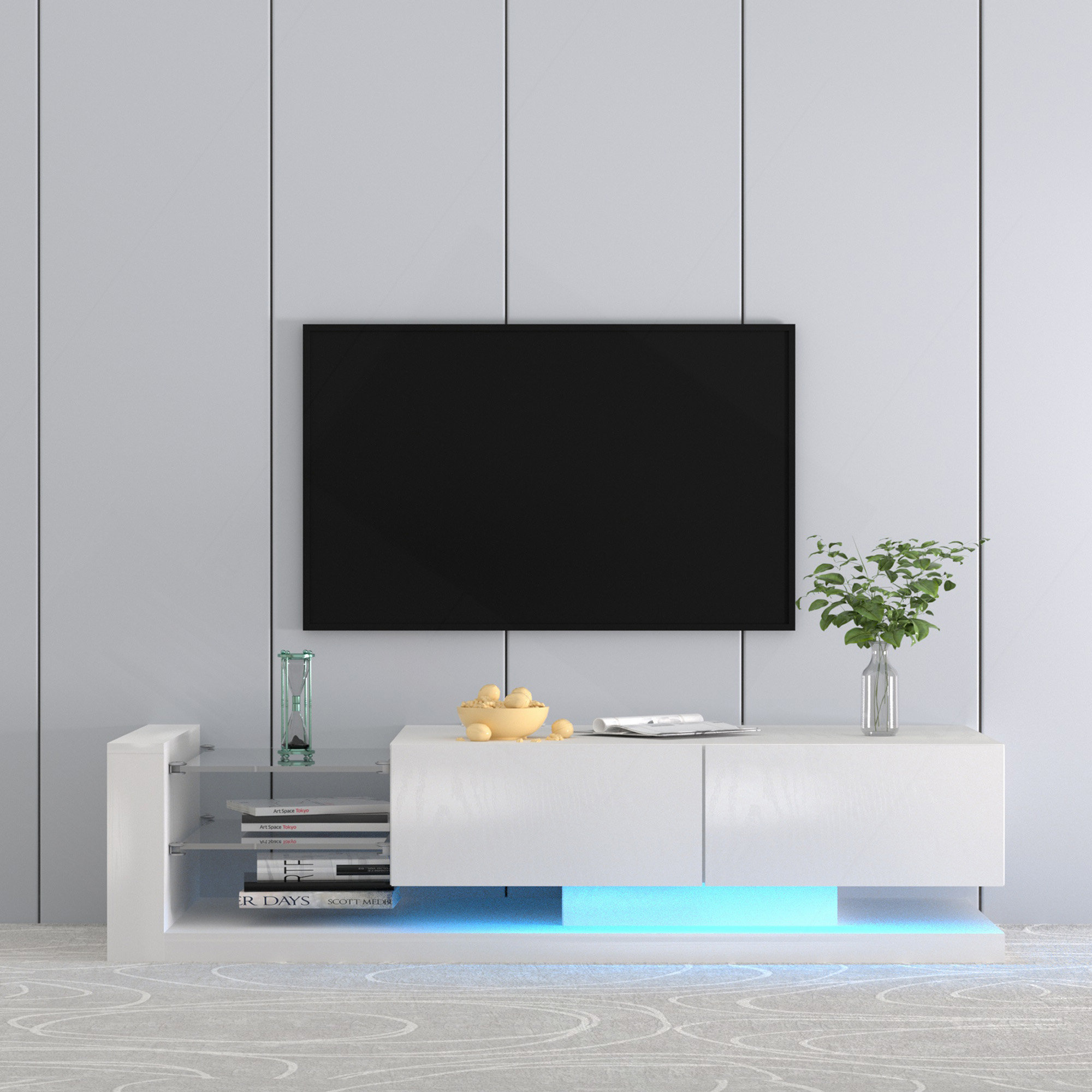 Latitude Run® TV Console With Storage Cabinets, Full RGB Color 31 Modes ...