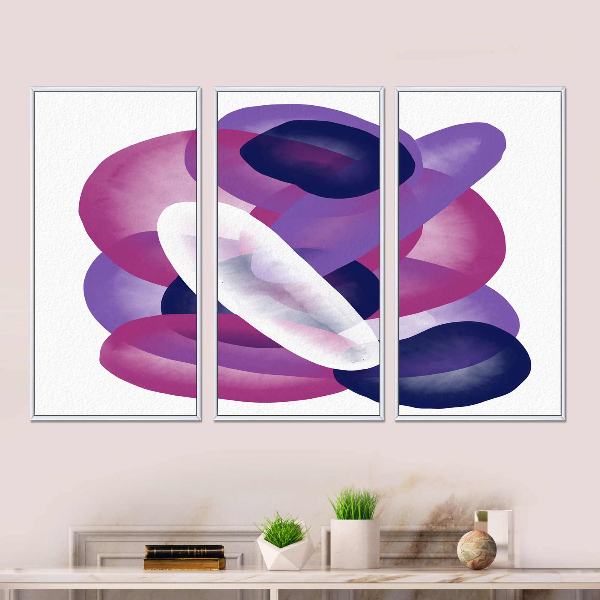 Wrought Studio™ Minimalistic Purple And White Shapes - 3 Piece Floater ...