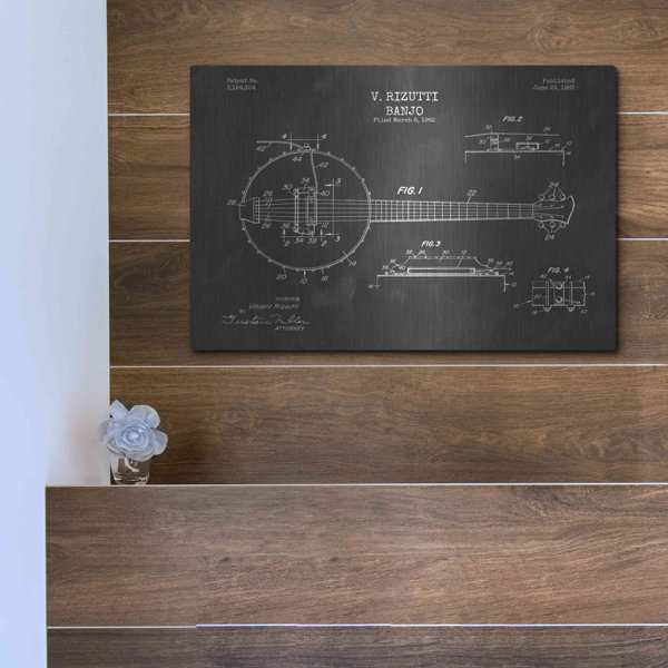 Williston Forge 'Banjo Blueprint Patent Chalkboard' Metal Wall Art ...