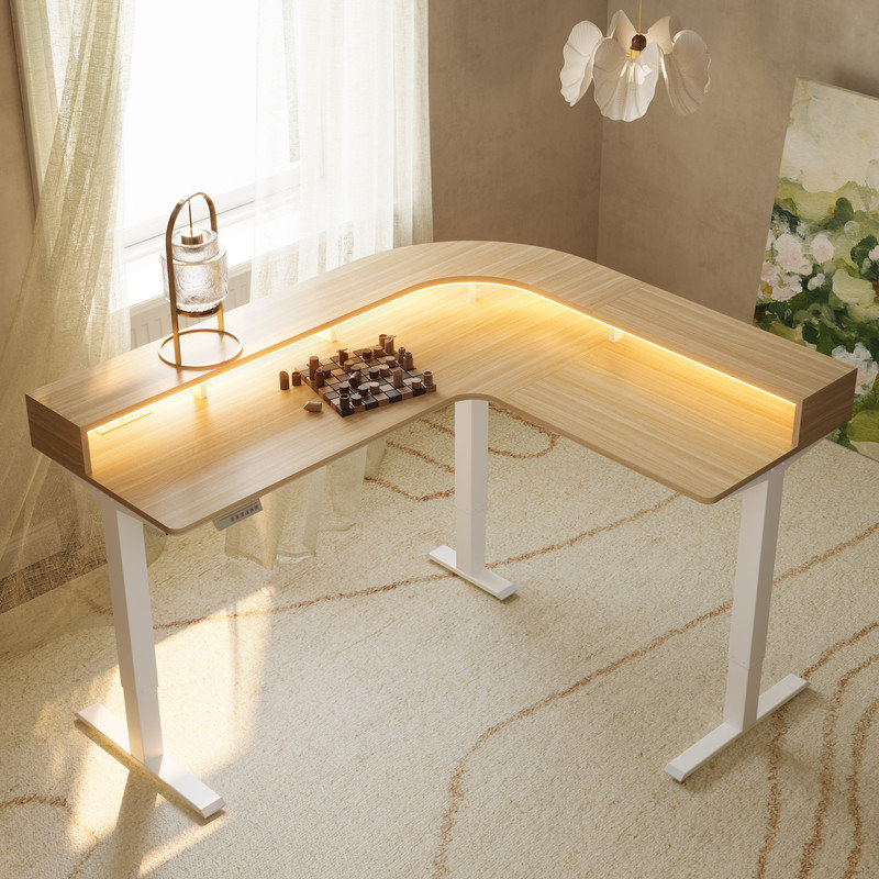 Inbox Zero 63" X 55" Electric L-Shaped Standing Desk With LED Lighting ...