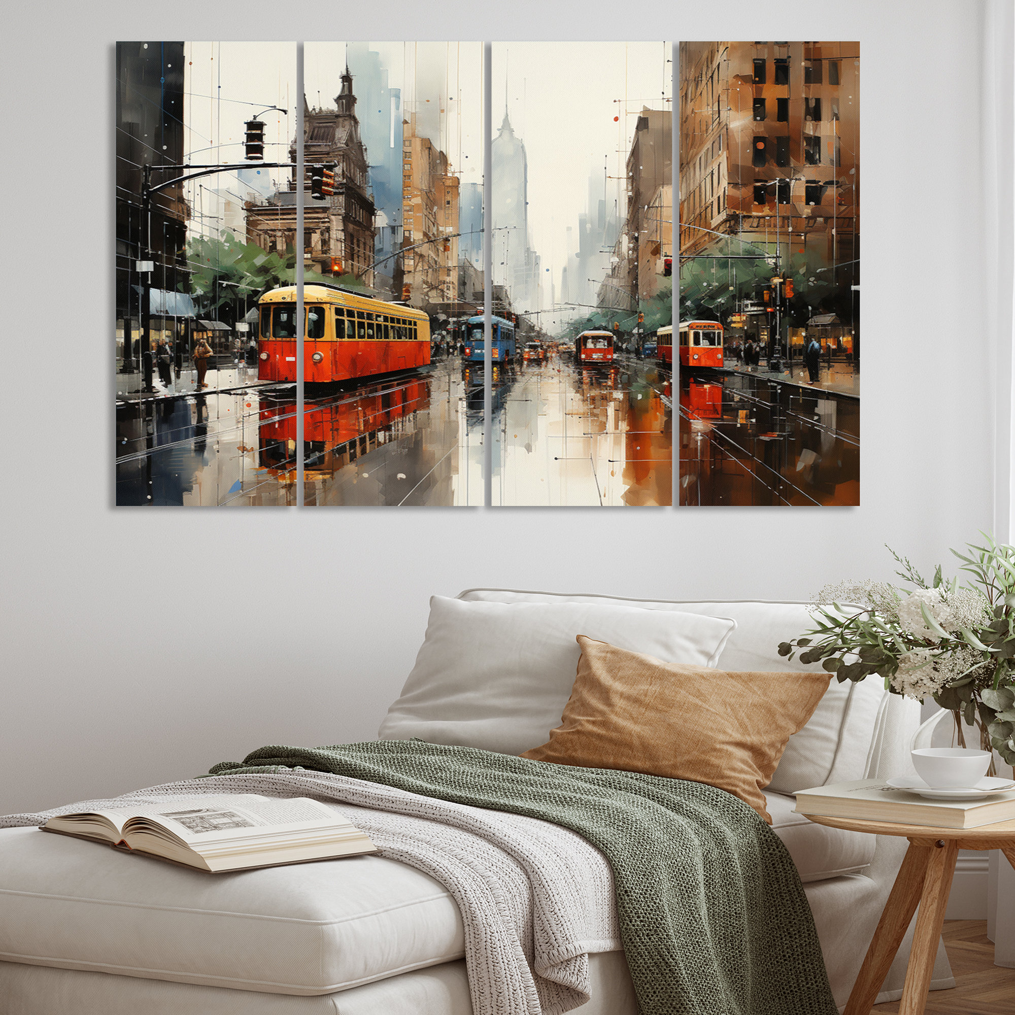 Design Art Coral Beige Cityscape Collage On Metal 4 Pieces Print | Wayfair