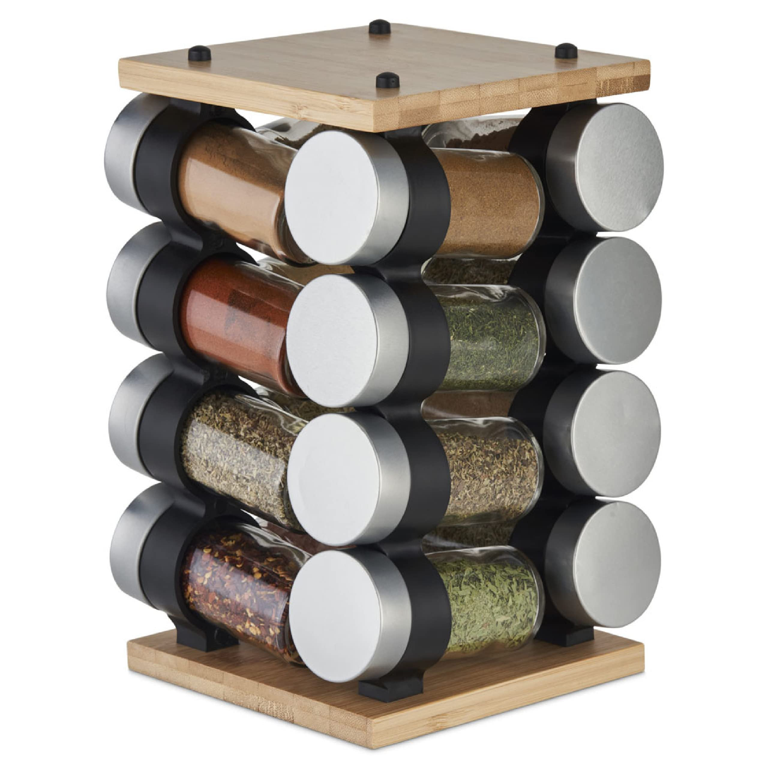 Latitude Run® Revolving Bamboo Spice Rack - 4-Tier Carousel With 16 ...