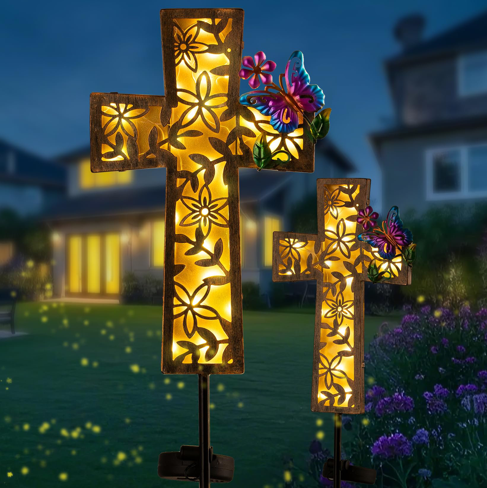 Arlmont & Co. Solar Cross Garden Lights Outdoor Decorative, Metal Cross ...