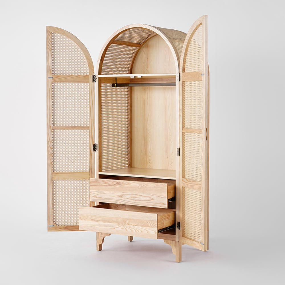 Bayou Breeze Natural Woven Rattan Bedroom Clothing Armoire With Hidden ...