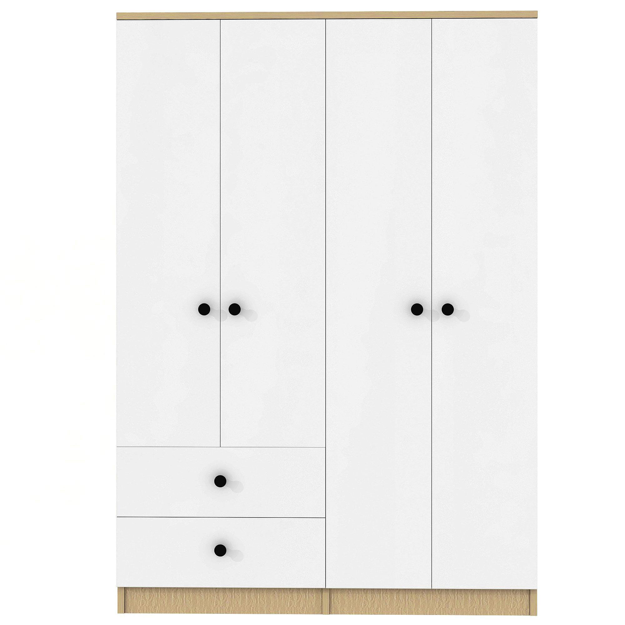 George Oliver 4 Door Wardrobe Closet with Drawers,Shelf and Hanging Rod ...