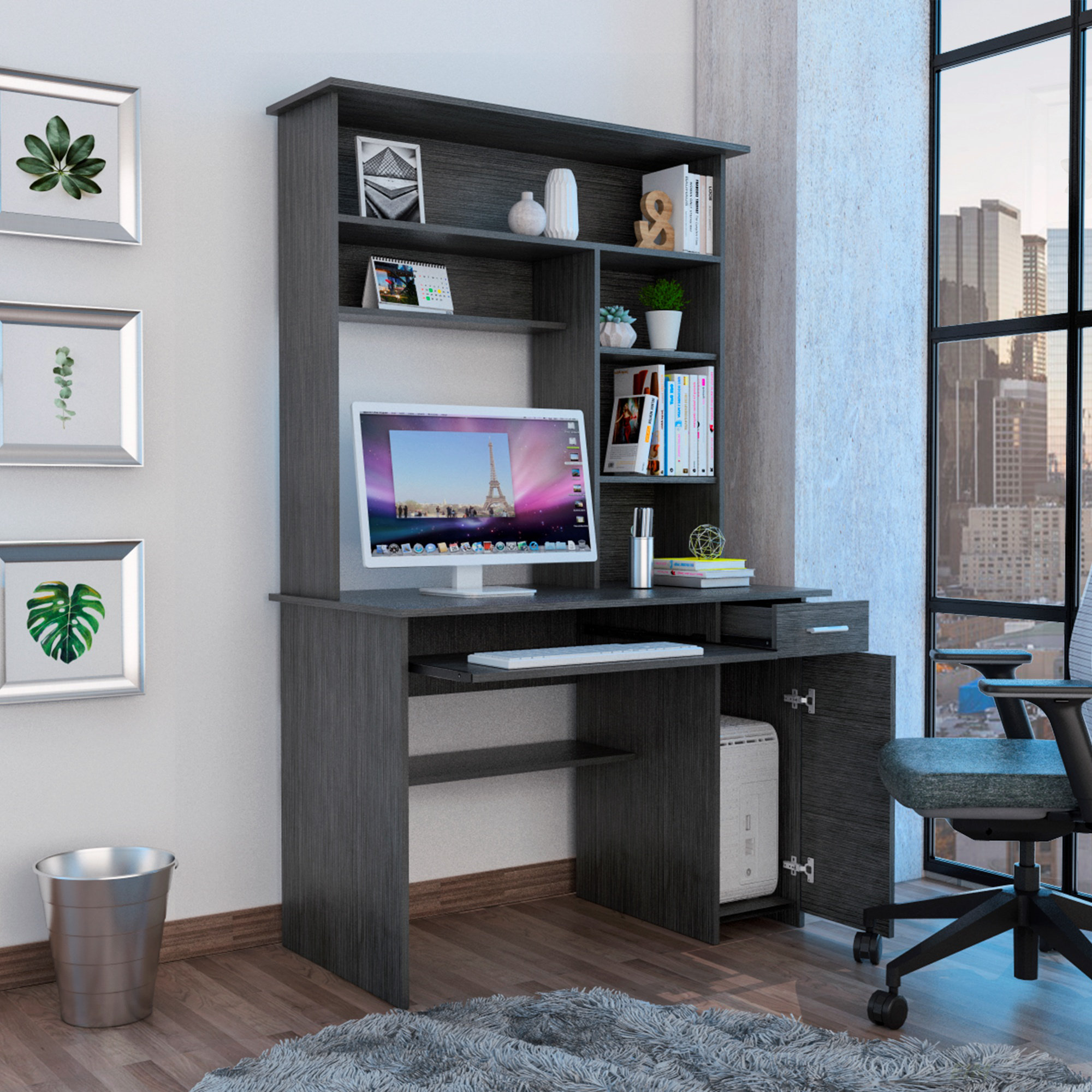 Latitude Run® Compu 180 Hutch Desk, Multiple Shelves, Retractable ...