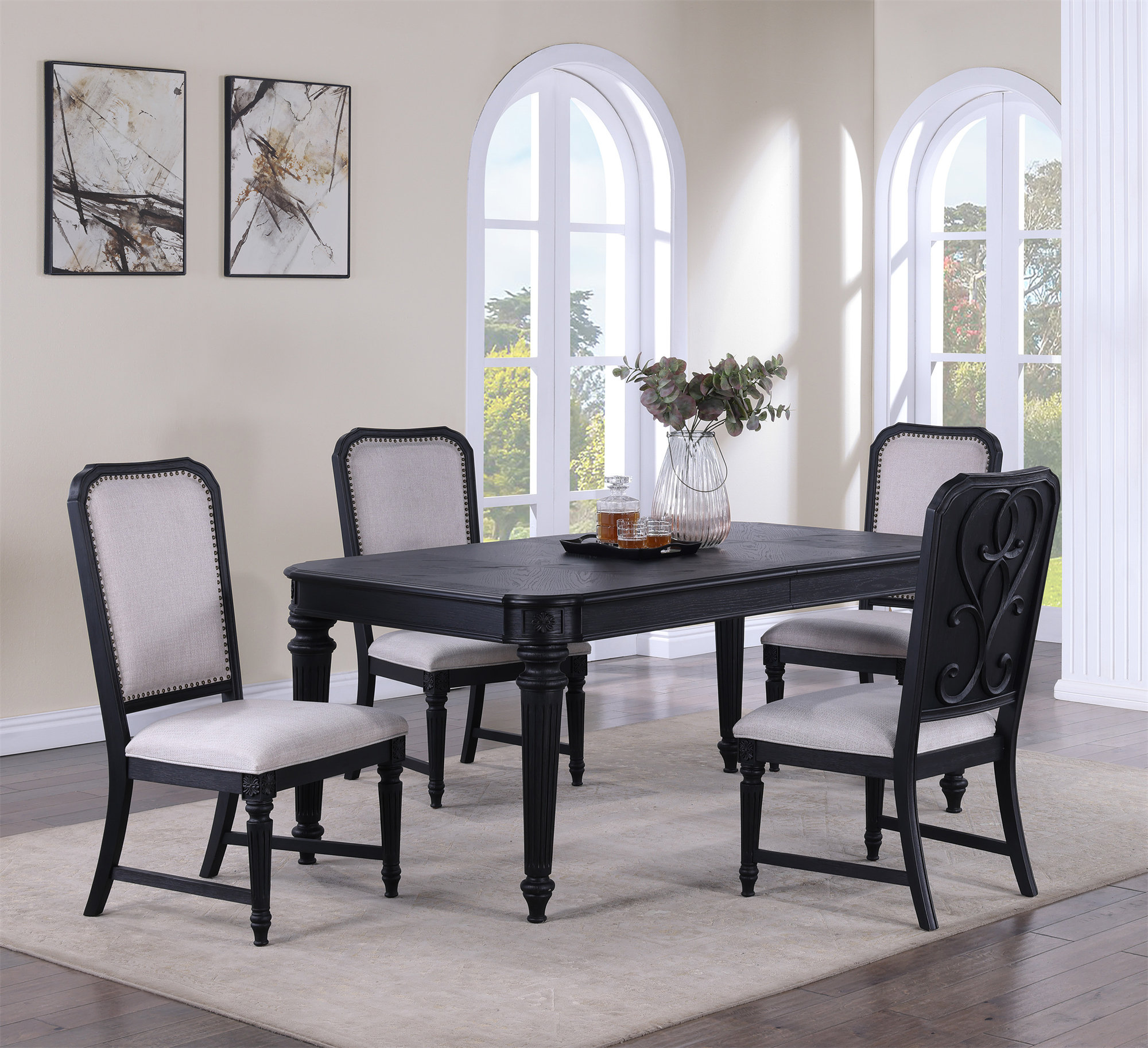 Canora Grey Formal Traditional 5Pc Dining Room Se Dark Brown Finish 18 ...