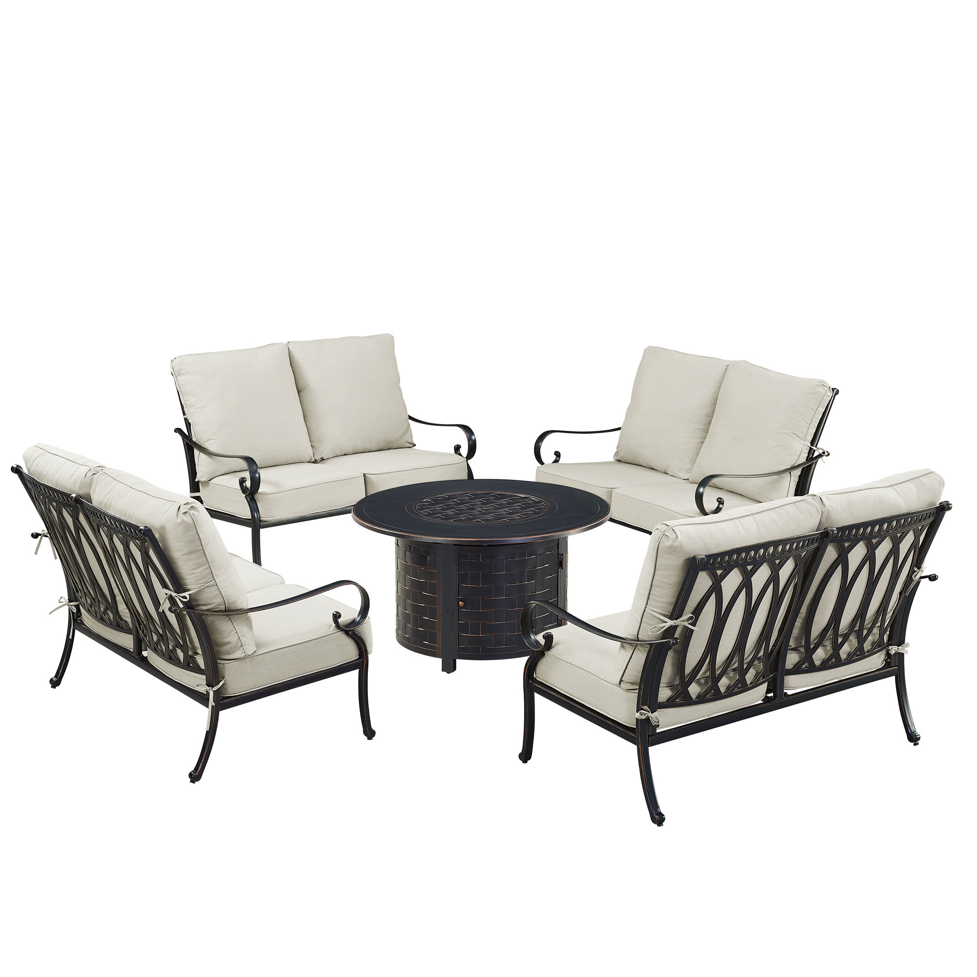 Oakland Living Black Aluminum Fire Table Set with Four Deep Seating ...