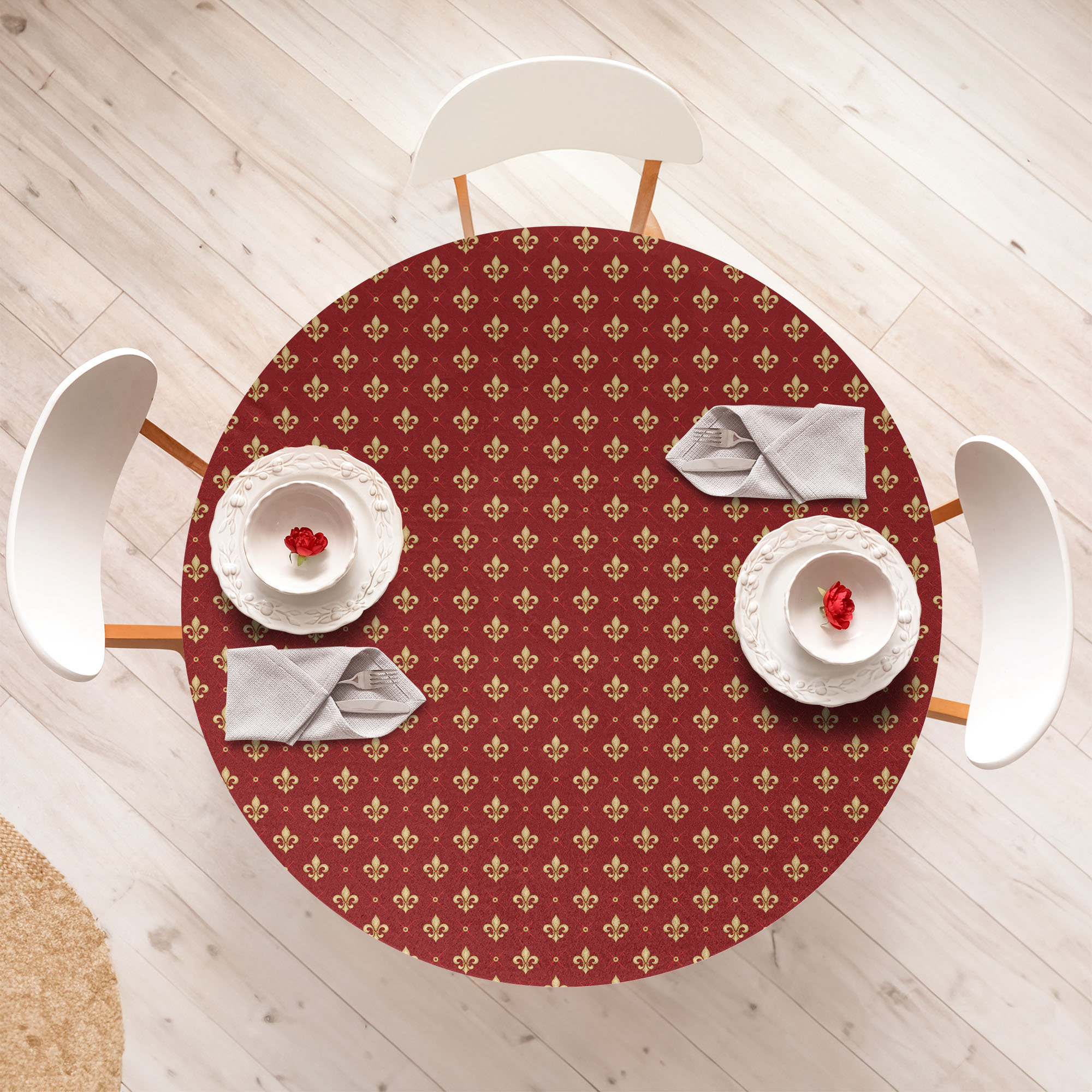 East Urban Home Fleur De Lis Fitted Round TabRound Tablecloth Vermilion ...