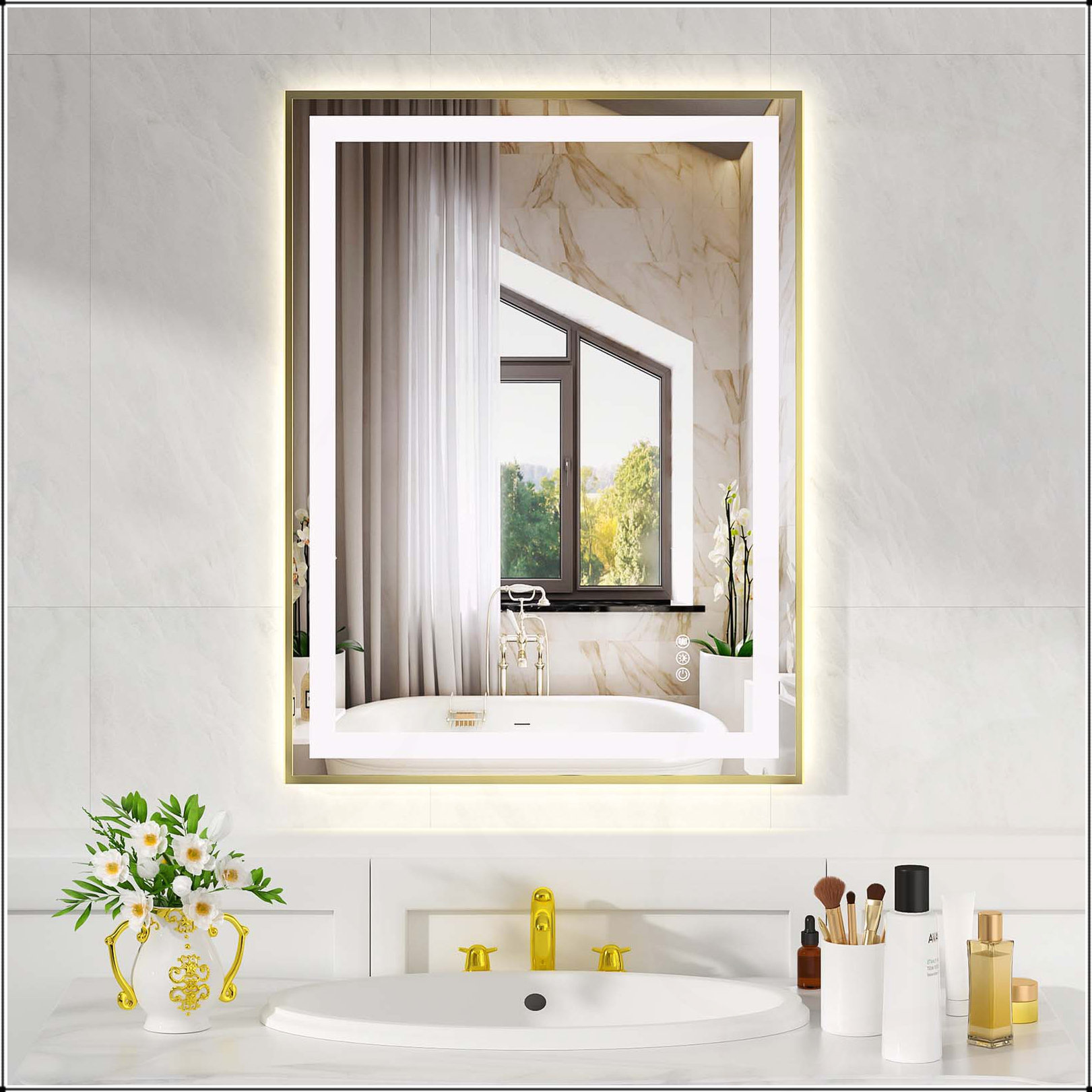 Orren Ellis Gorgeous Gold Tempered Mirror with Dual LED Light Strips ...