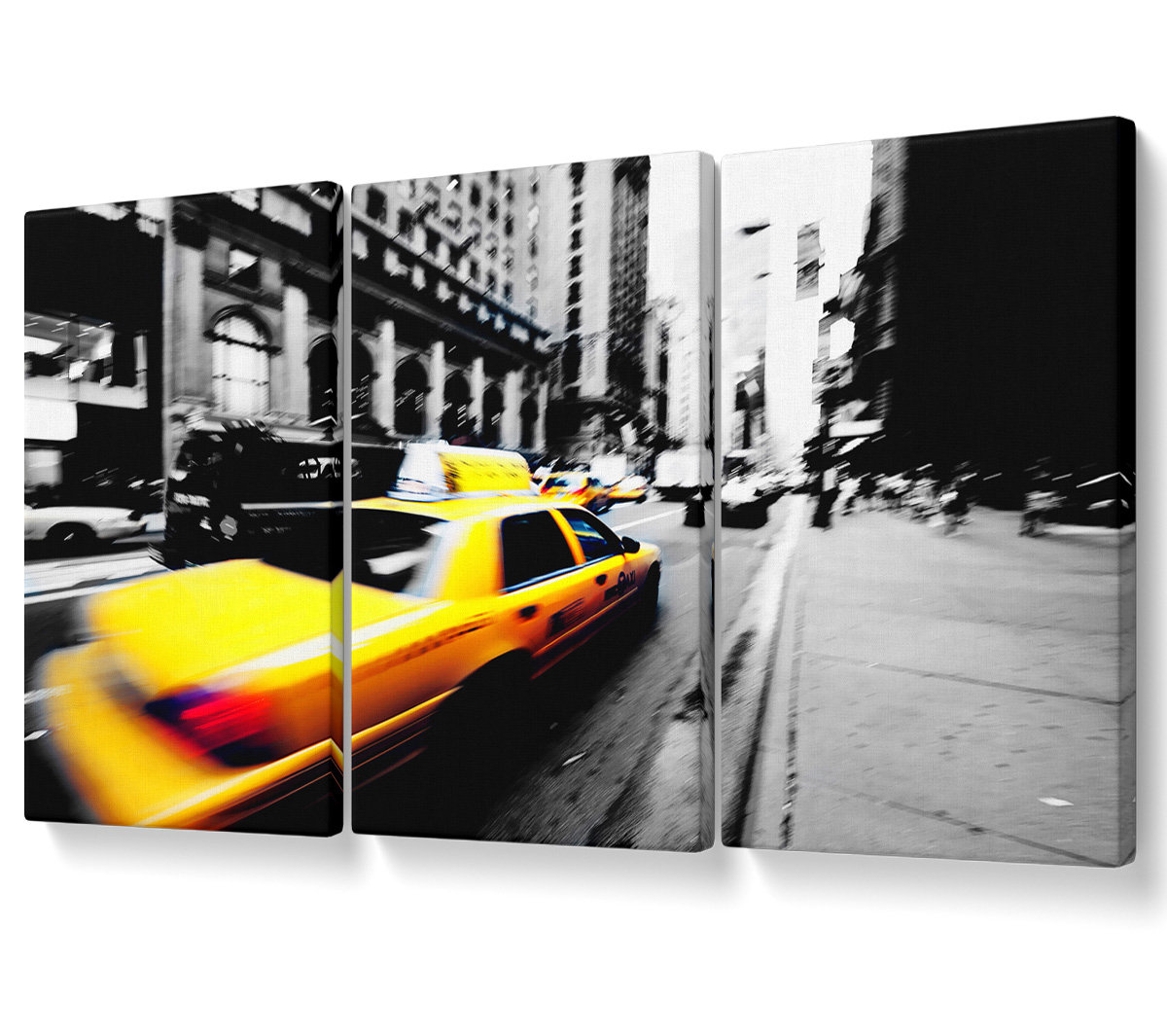Brayden Studio New York City Yellow Cab Blur - 3 Piece Wrapped Canvas ...