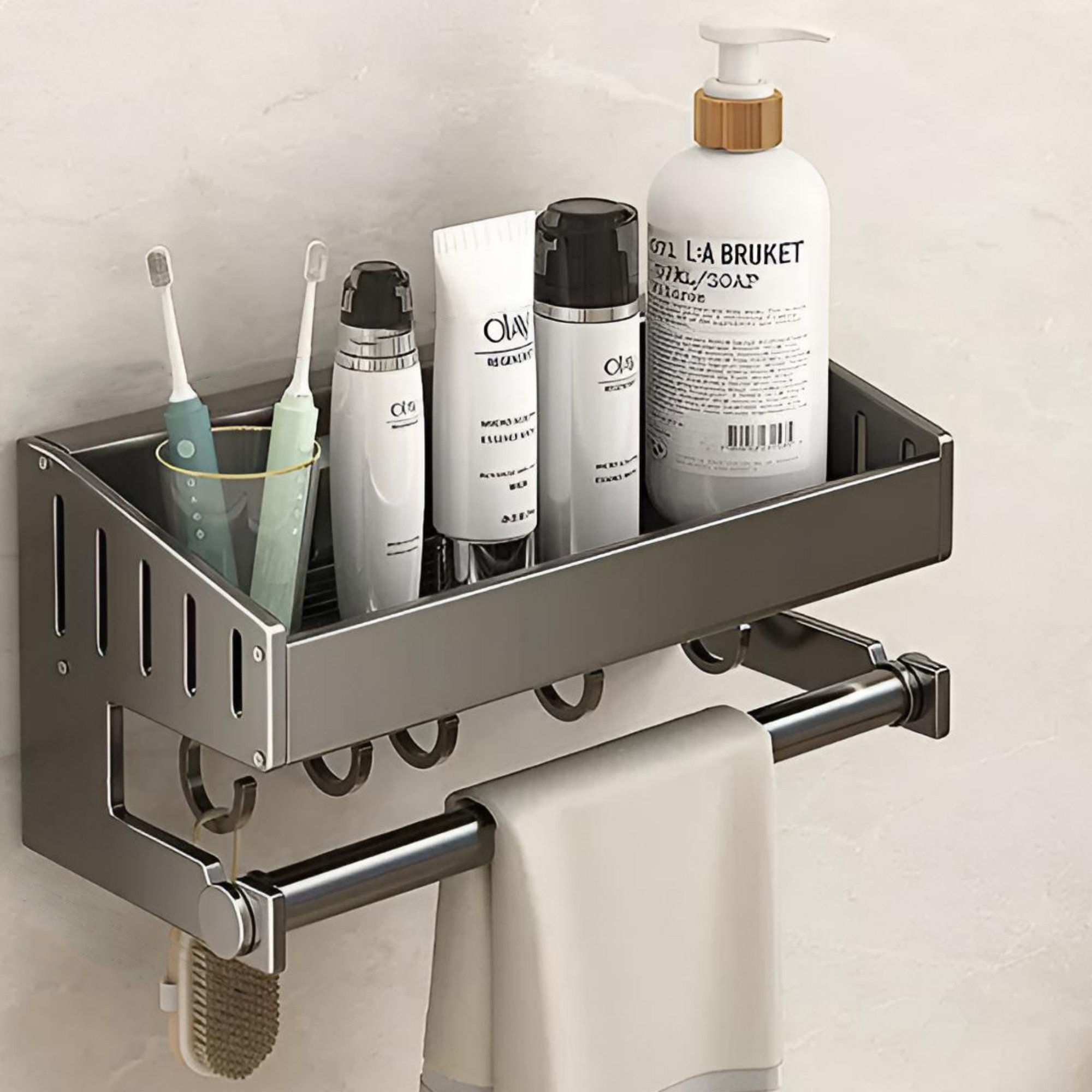 Latitude Run® Suction Cup Non Perforated Bathroom Storage Rack ...
