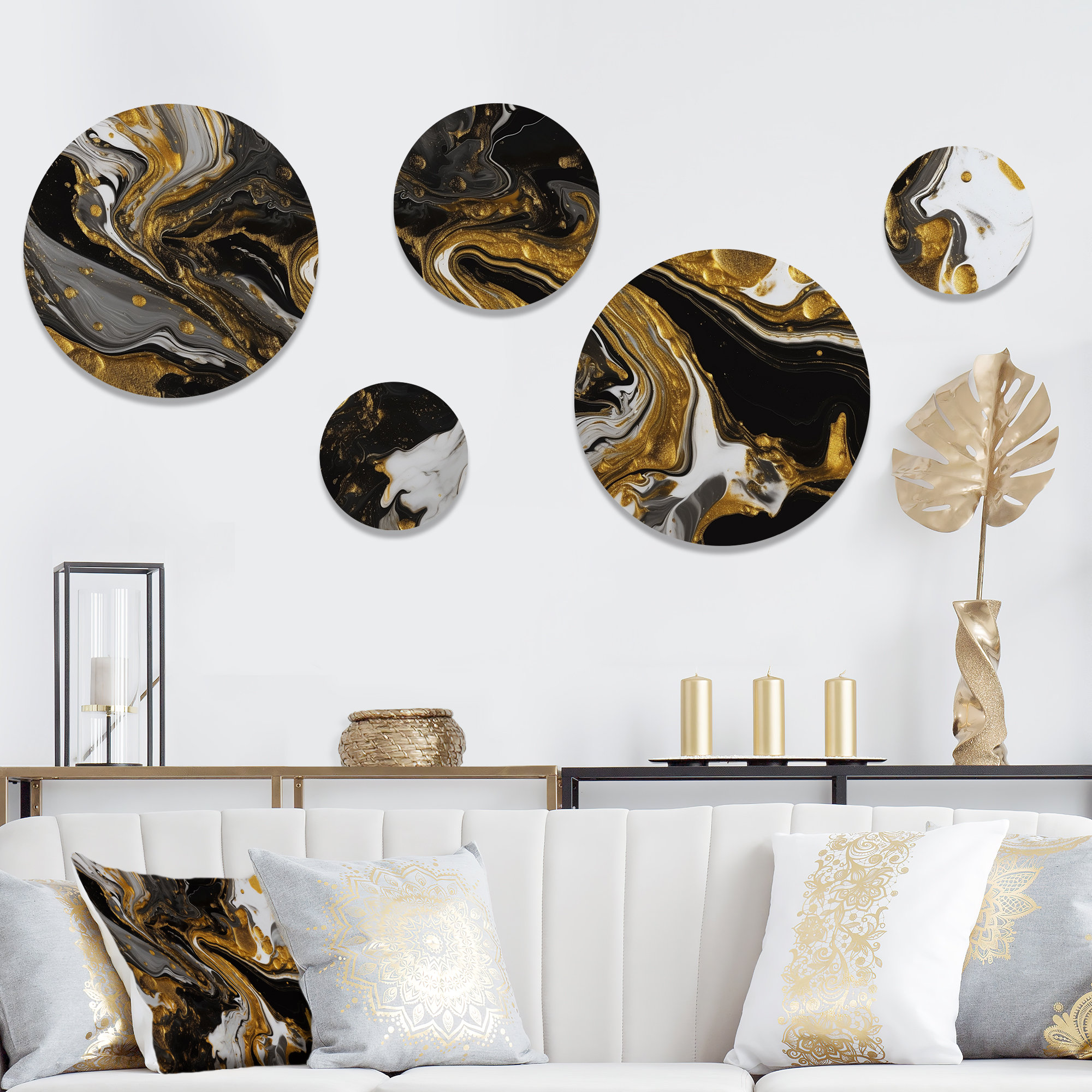 Design Art Gold Black Marbled Dreamscape II - Modern Geometric Metal ...