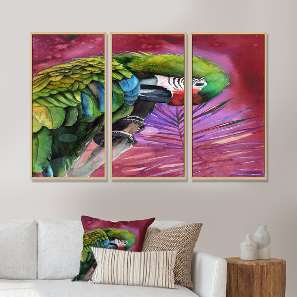 Bayou Breeze Portrait Of A Colourful Parrot Framed On Canvas 3 Pieces ...
