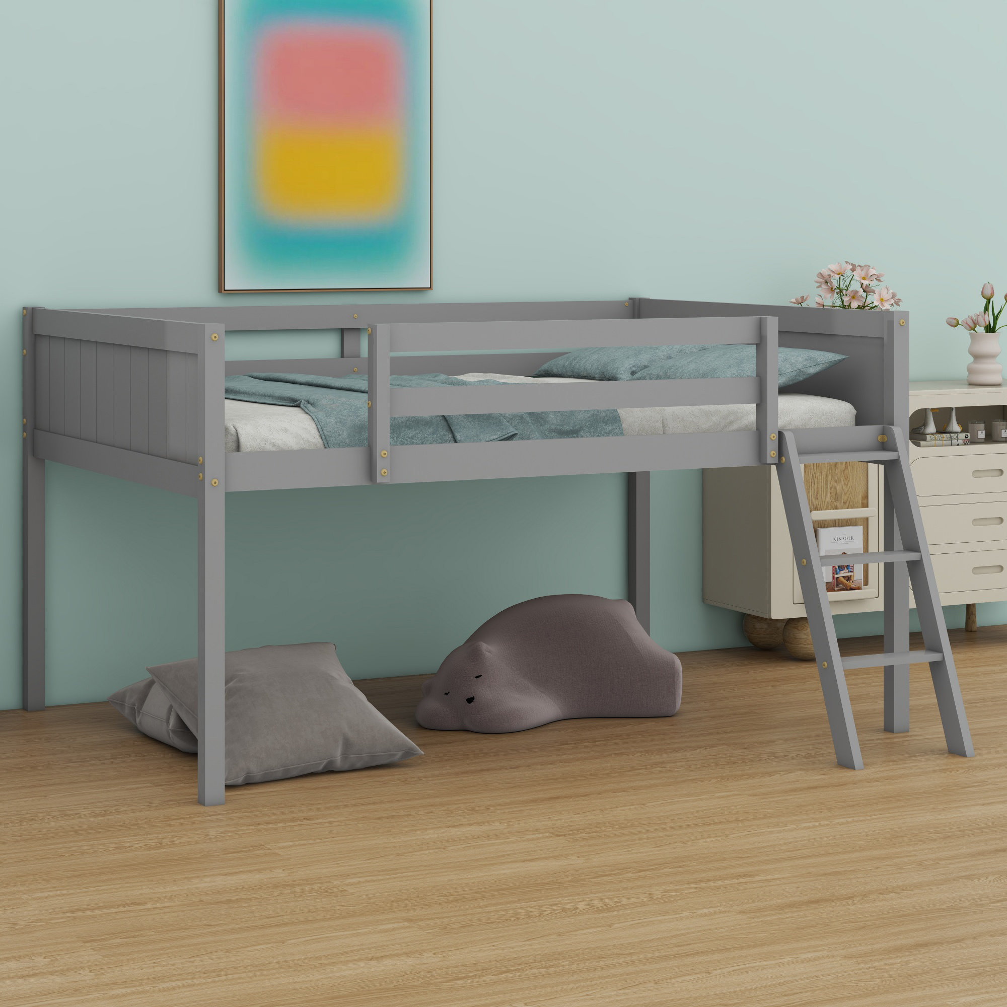 Latitude Run® Wood Low Loft Bed With Ladder, Ladder Can Be Placed On ...