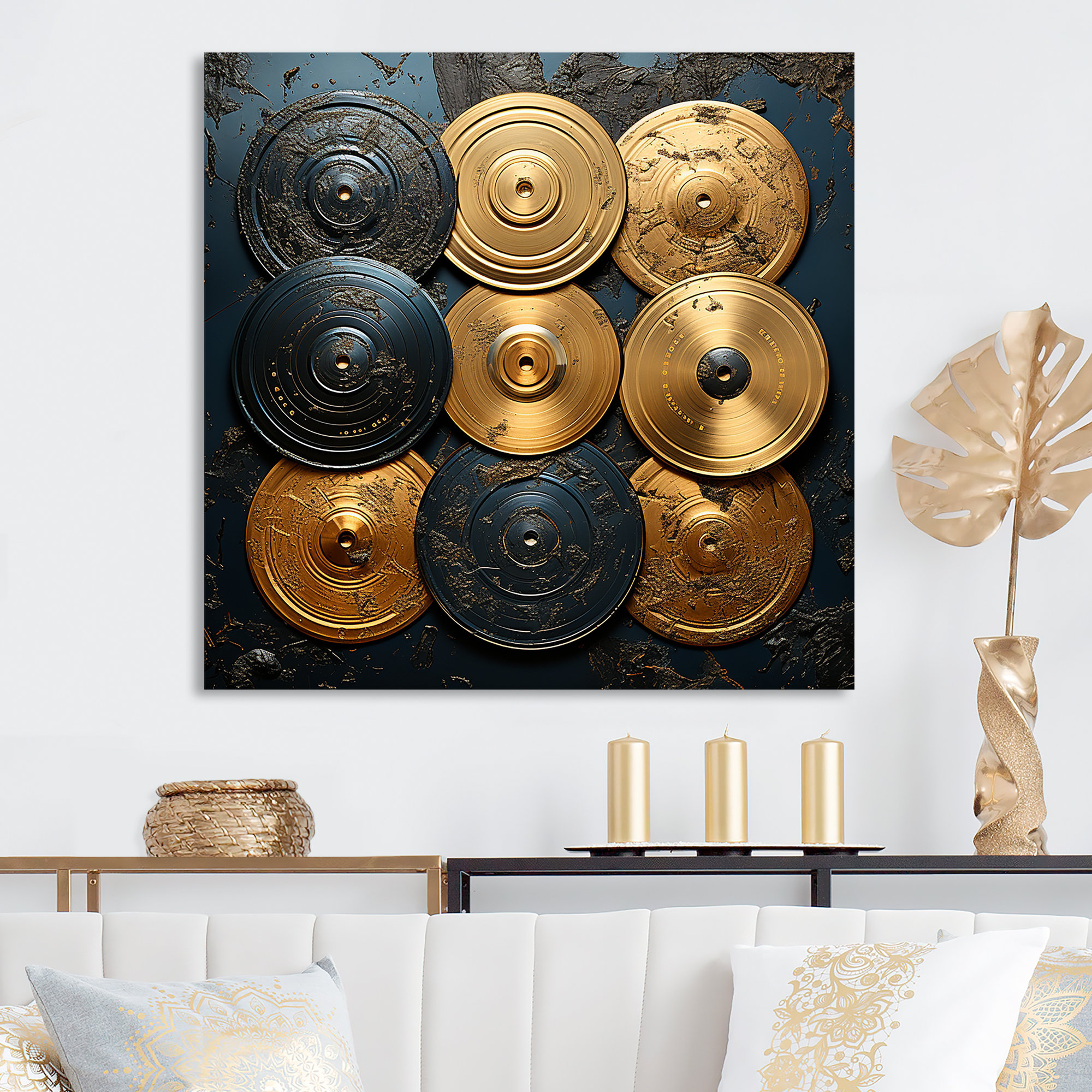 Ivy Bronx Gold And Grey Vinyl Record Melody III - Vinyl Records Metal Wall Art - Wayfair Canada
