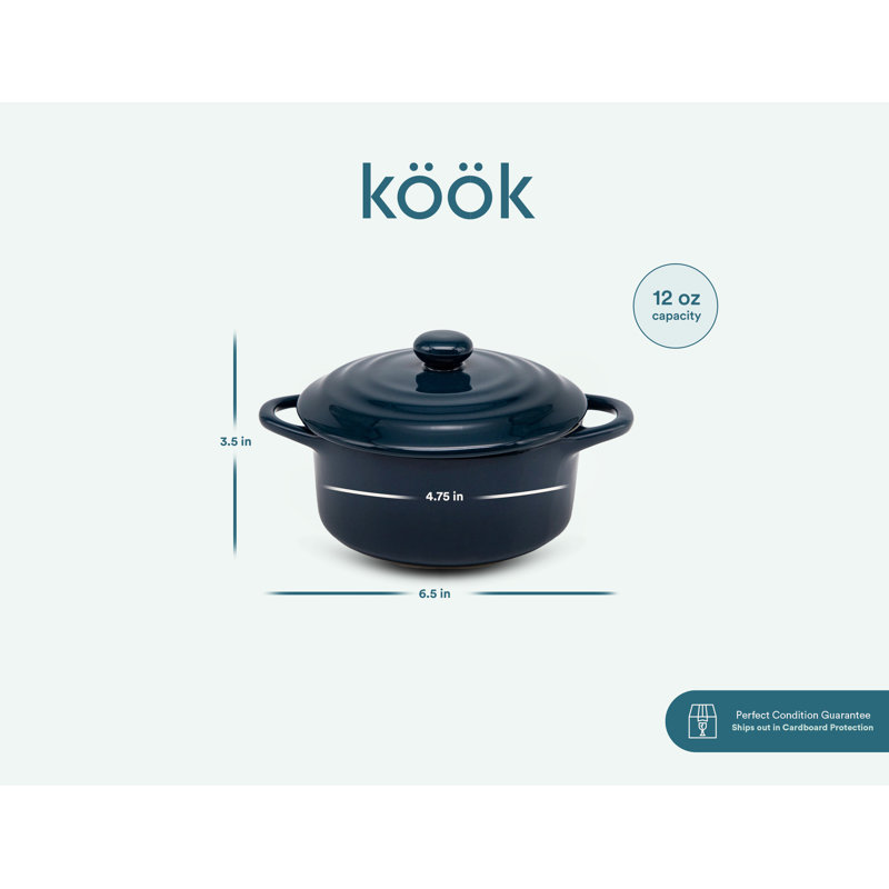 Kook 12 oz. Ceramic Oval Mini Casseroles Dishes with Lids & Reviews ...